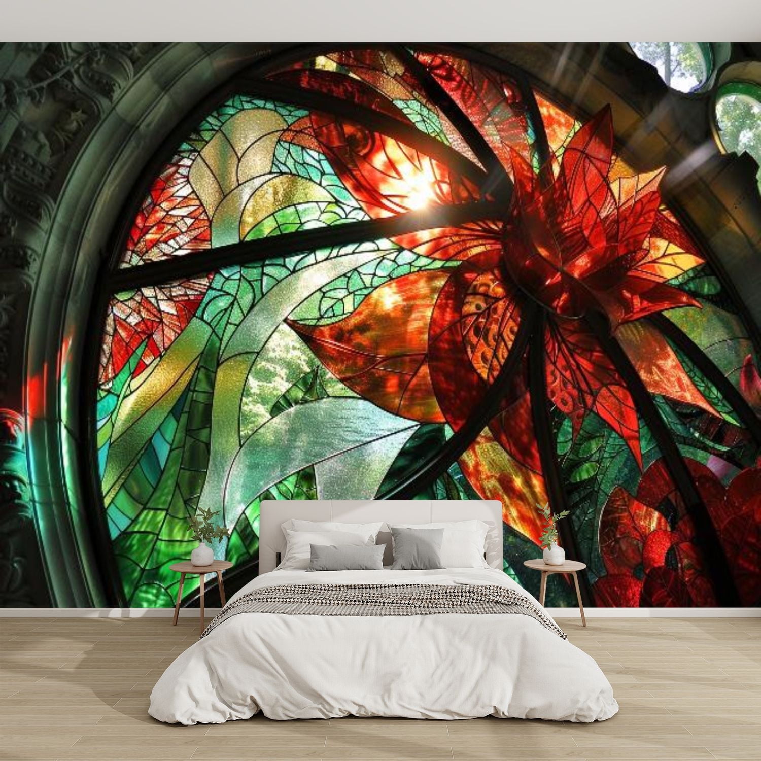 Modern Wallpaper Murals 3D Intricate Stained Glass Rose Window ...