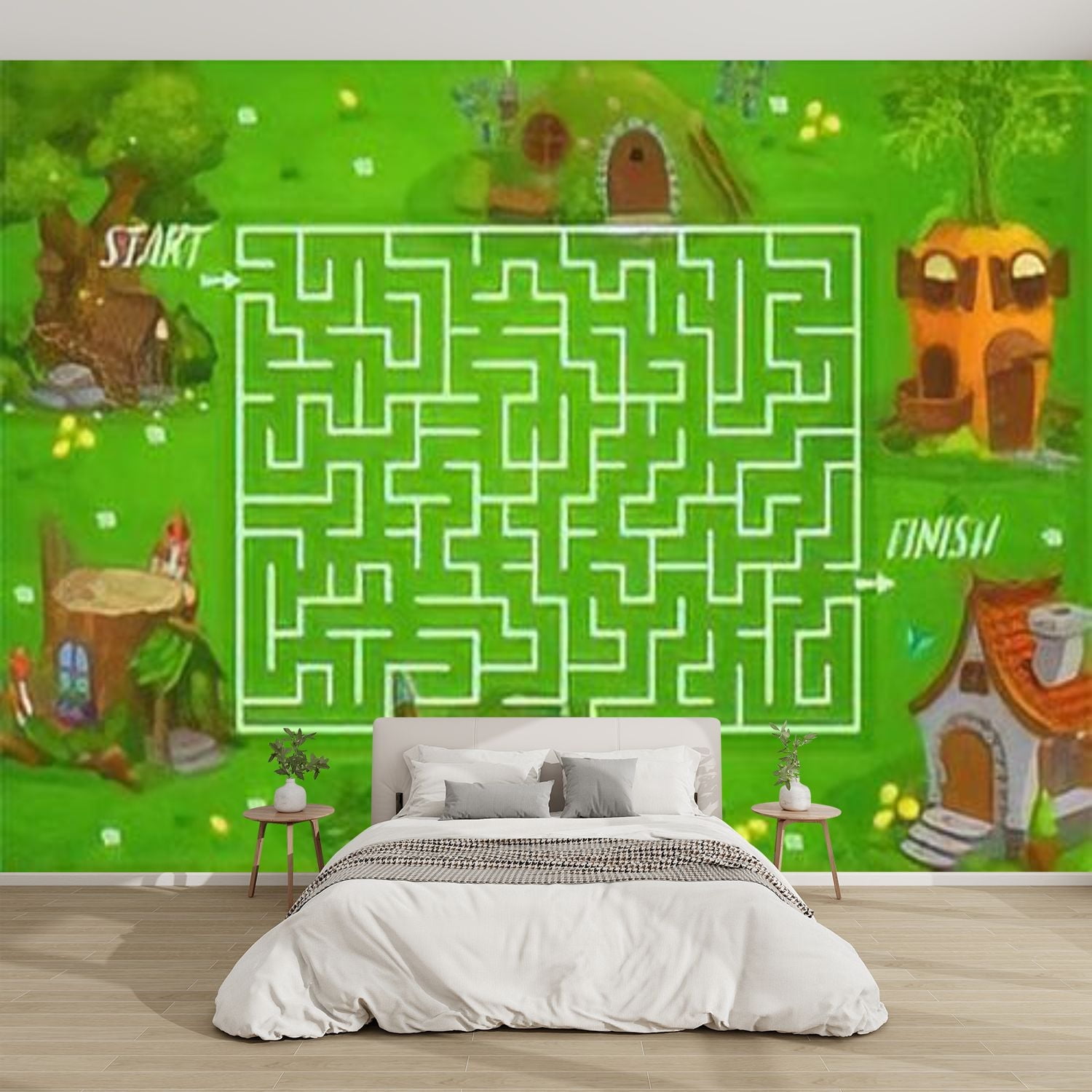 Modern Wallpaper Murals 3D Labyrinth houses dwellings kid game cute ...