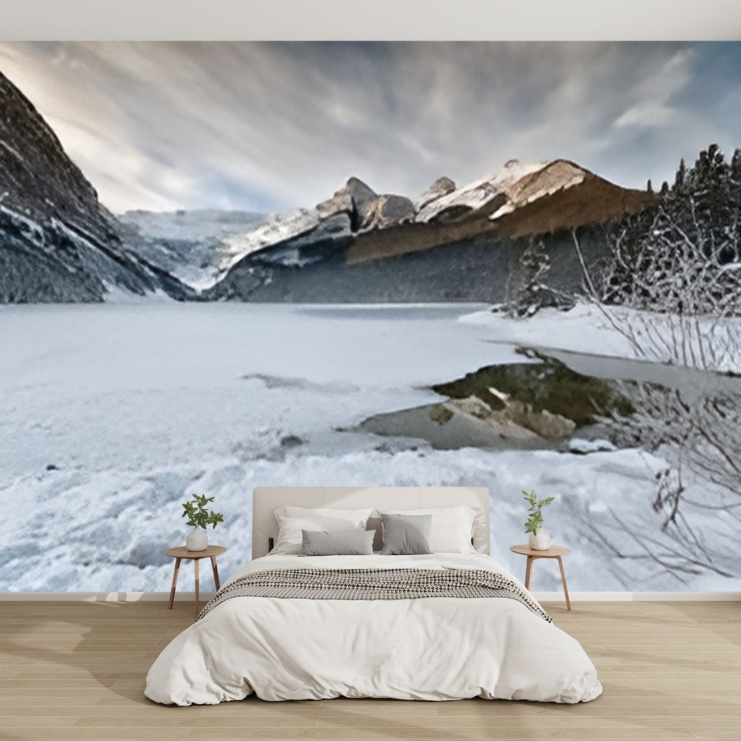 Modern Wallpaper Murals 3D Lake Winter Alberta Peel and Stick Removable ...