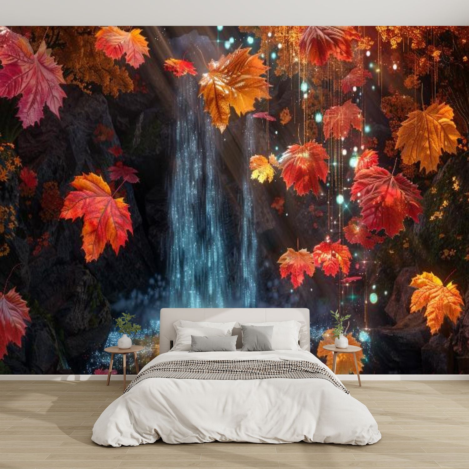 Modern Wallpaper Murals 3D Leaves Sparkling Waterfall 3D Peel and Stick ...