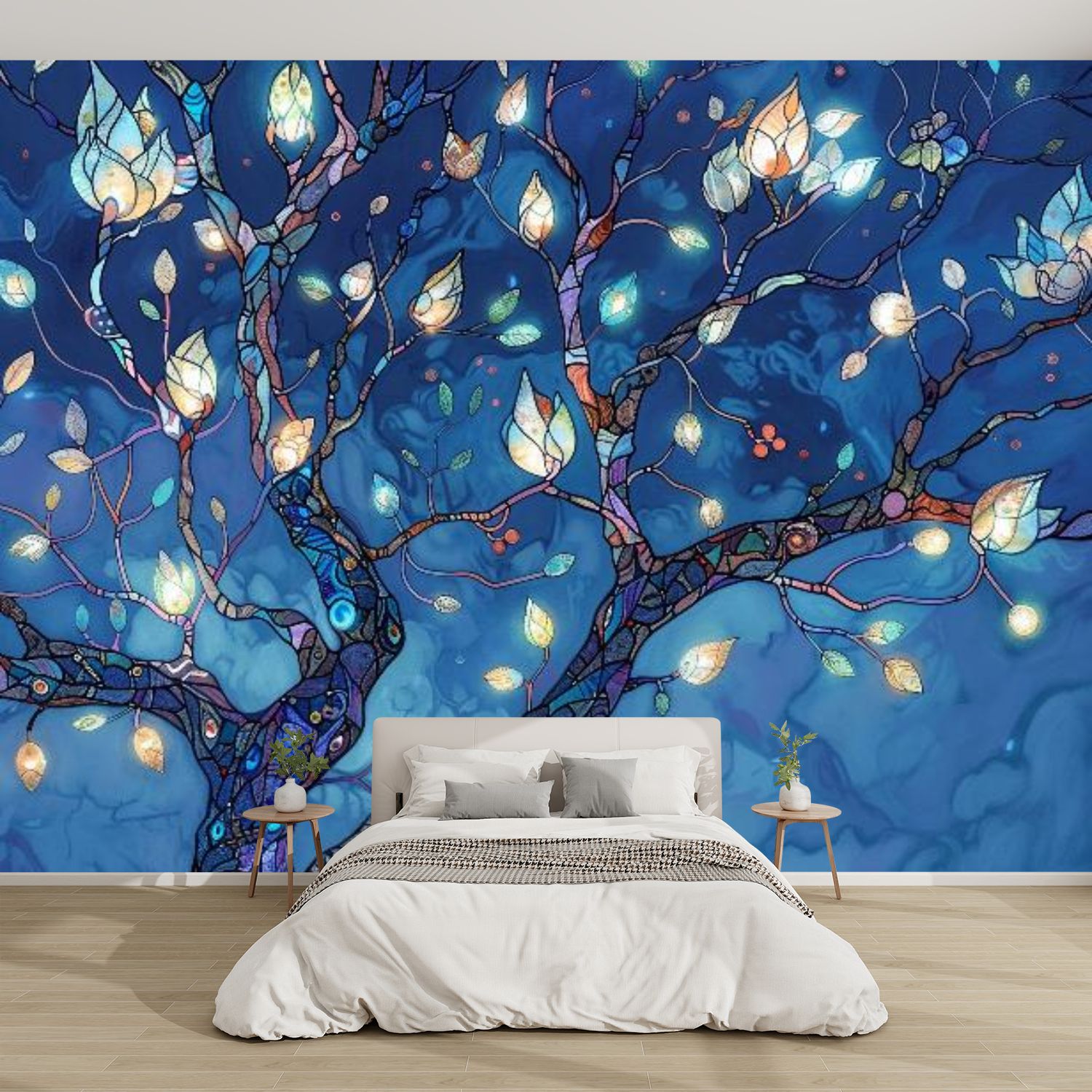 Modern Wallpaper Murals 3D Luminescent Floral Tree Artwork Stained ...