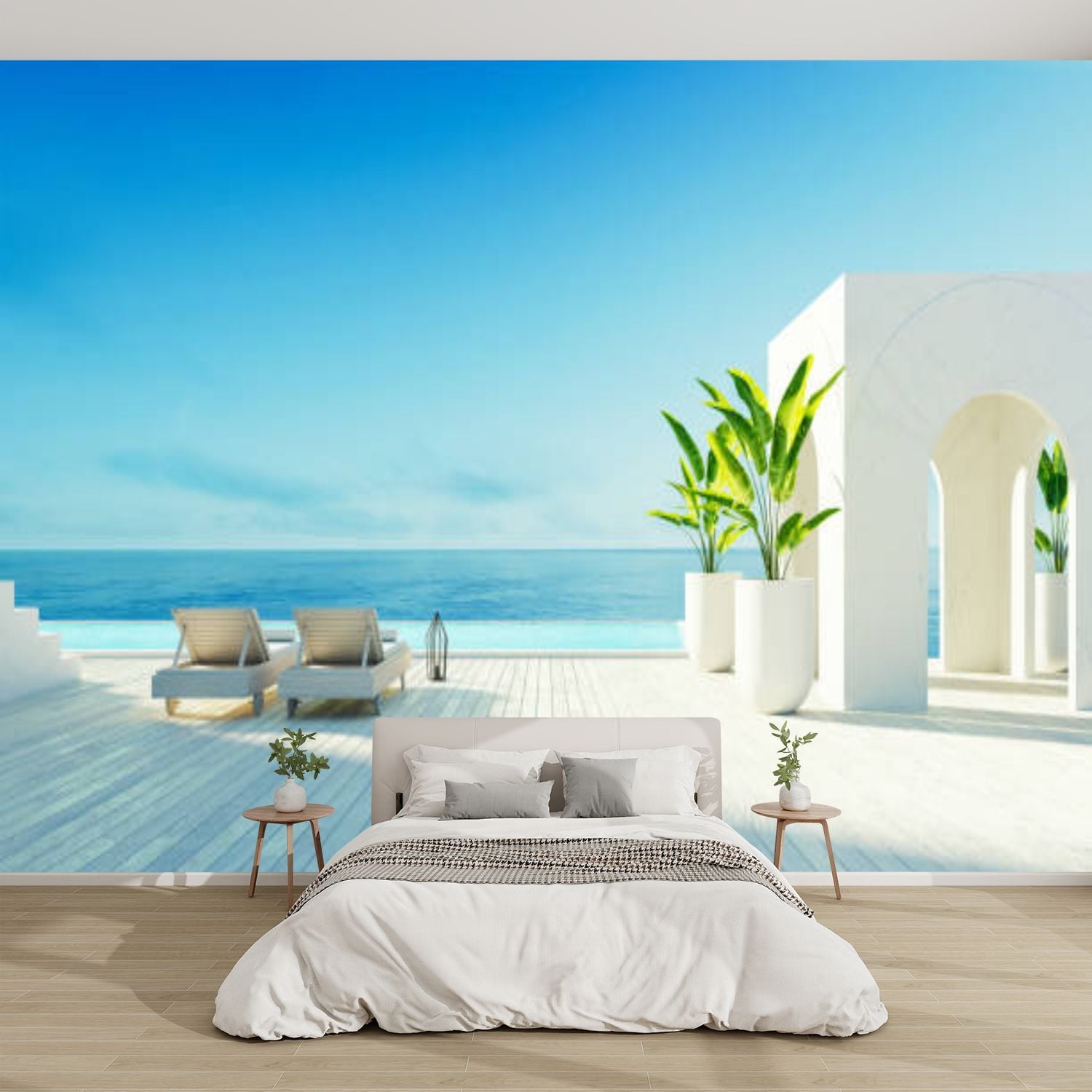 Modern Wallpaper Murals 3D Luxury beach sea view hotel resort santorini ...