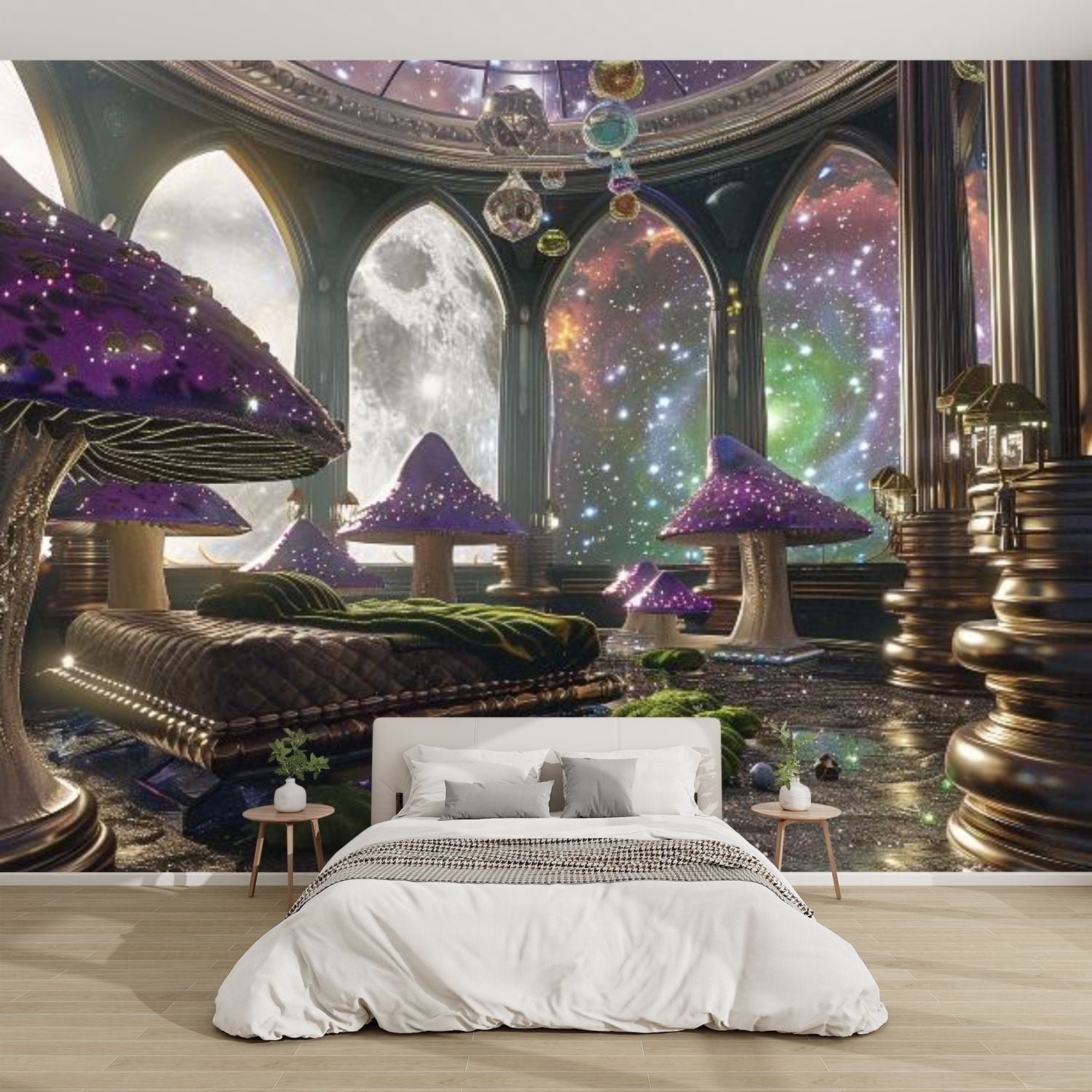 Modern Wallpaper Murals 3D Magic Mushrooms Stars Observatory Window ...