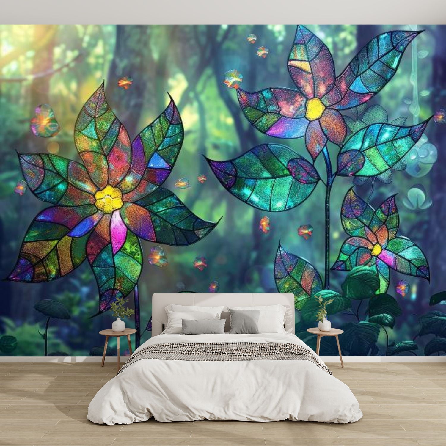 Modern Wallpaper Murals 3D Magical Energy Sparkle Elven Garden Stained ...