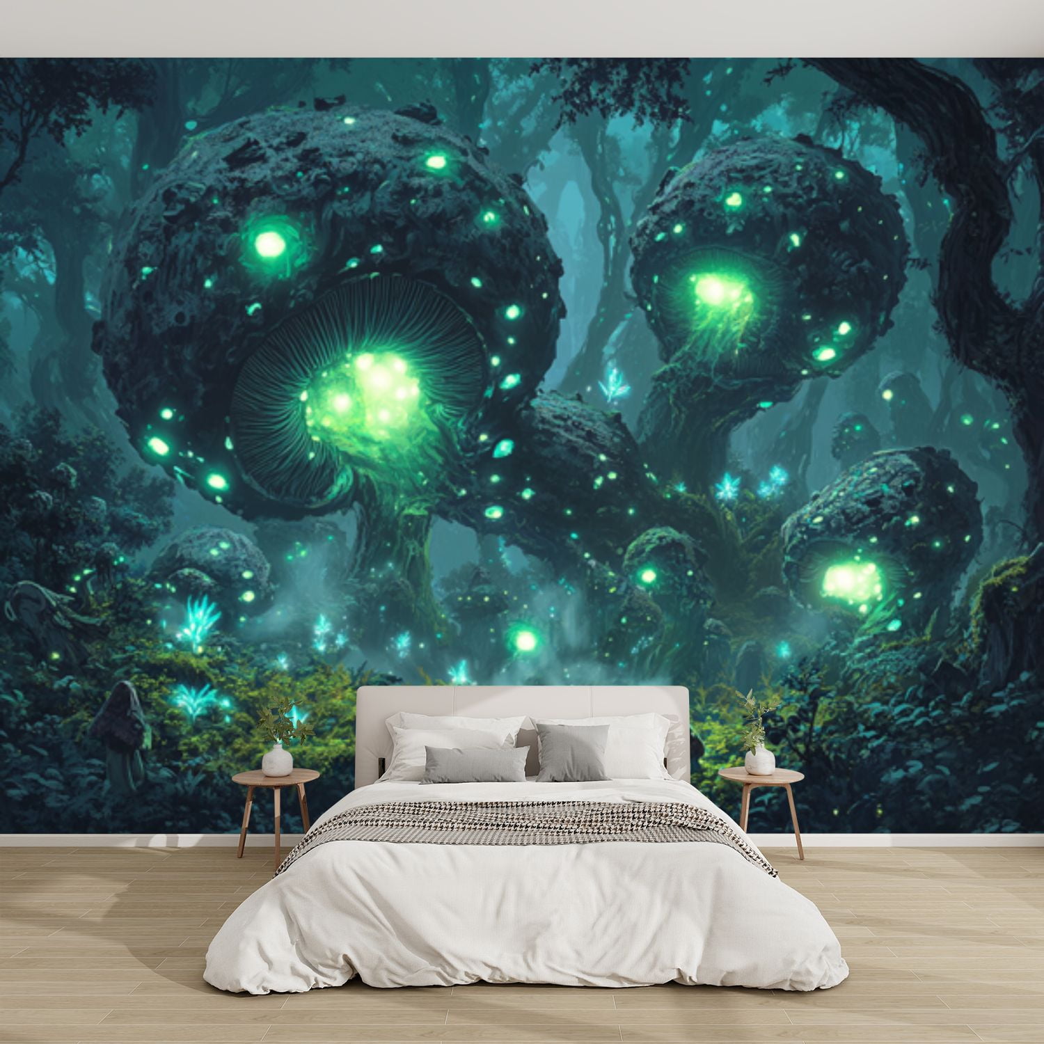 Modern Wallpaper Murals 3D Magical Mushroom Forest Phosphorescent Spots ...