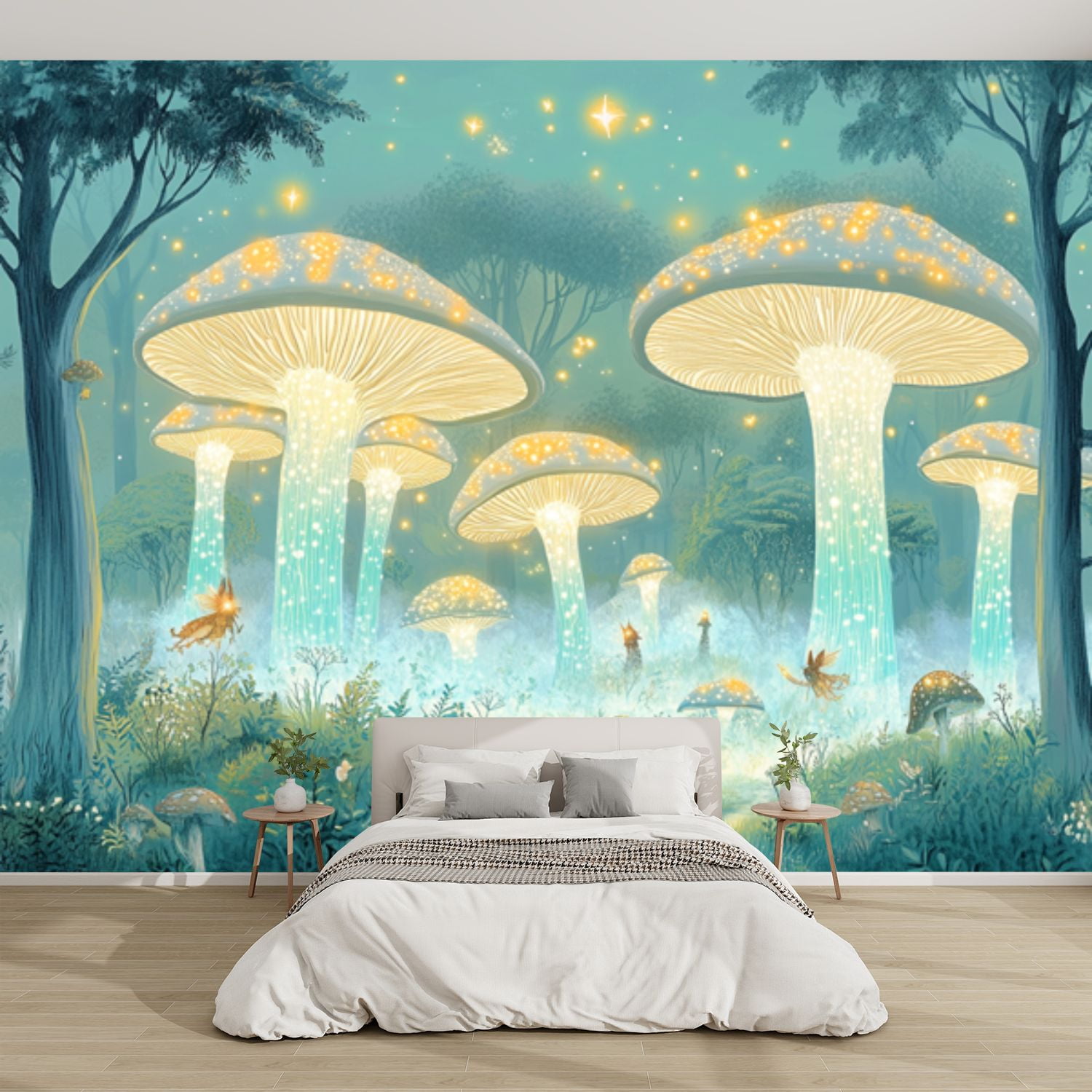 Modern Wallpaper Murals 3D Magical Mushroom Forest Scene Fairies ...