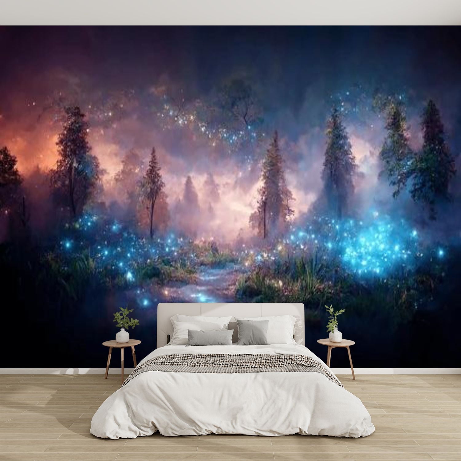 Modern Wallpaper Murals 3D Magical forest scene night Peel and Stick ...