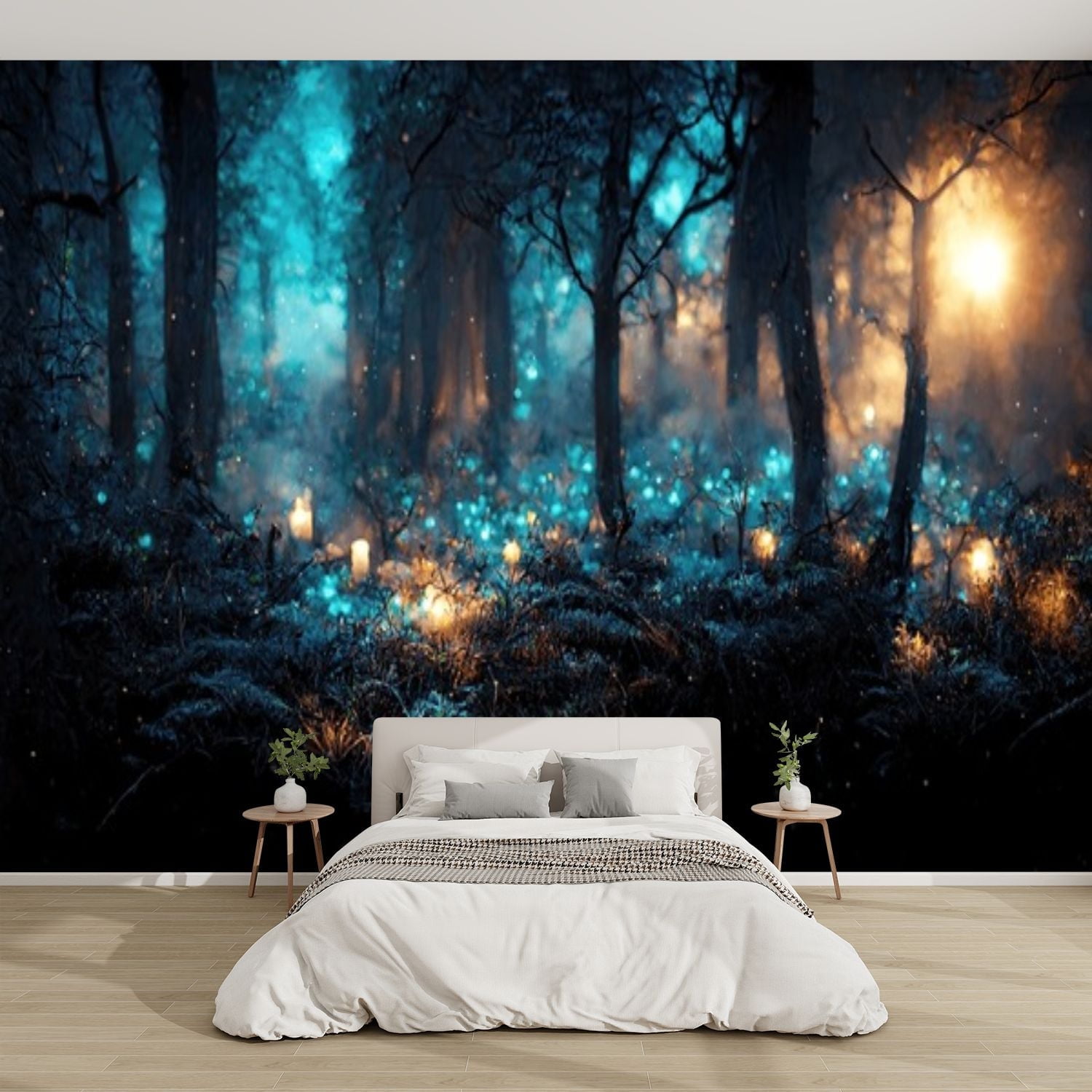 Modern Wallpaper Murals 3D Magical tale forest landscape glowing lights ...