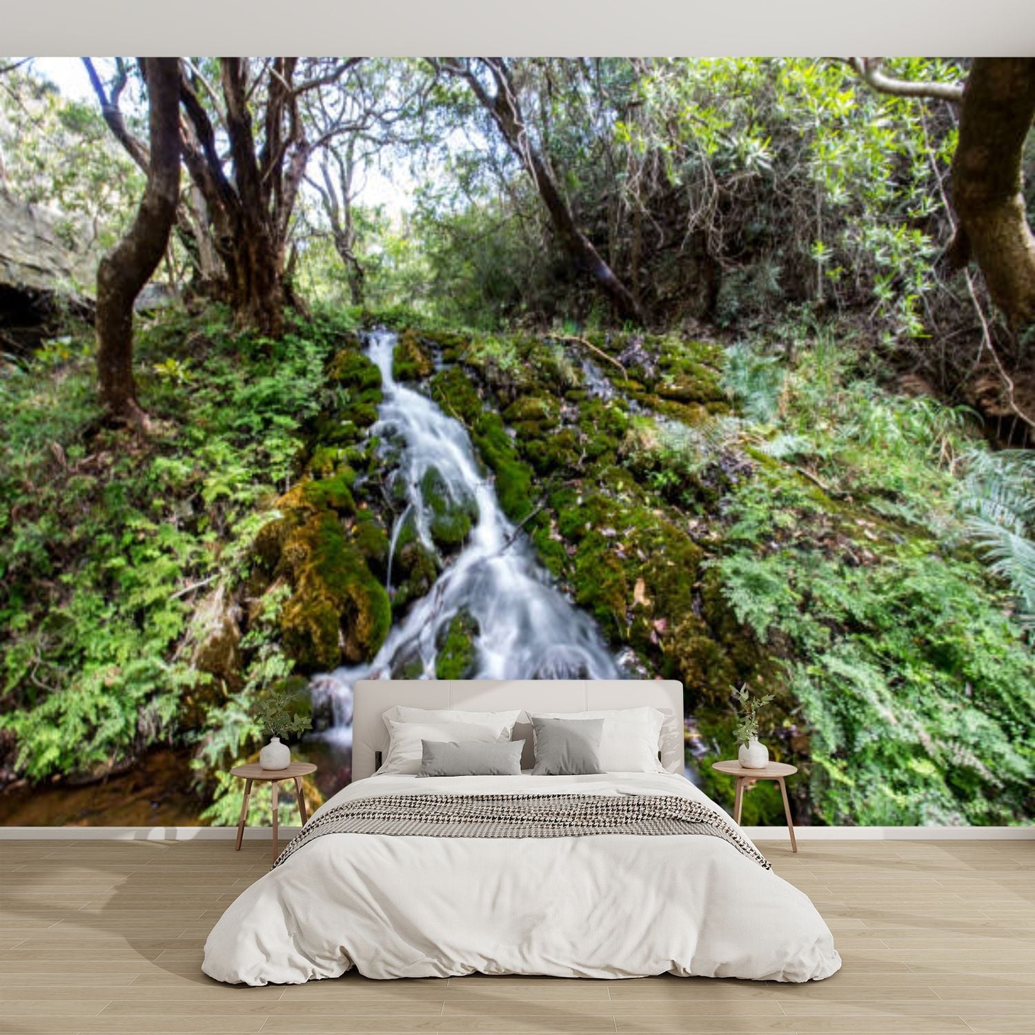 Modern Wallpaper Murals 3D Magical waterfall surrounded by Tufa Ferns ...