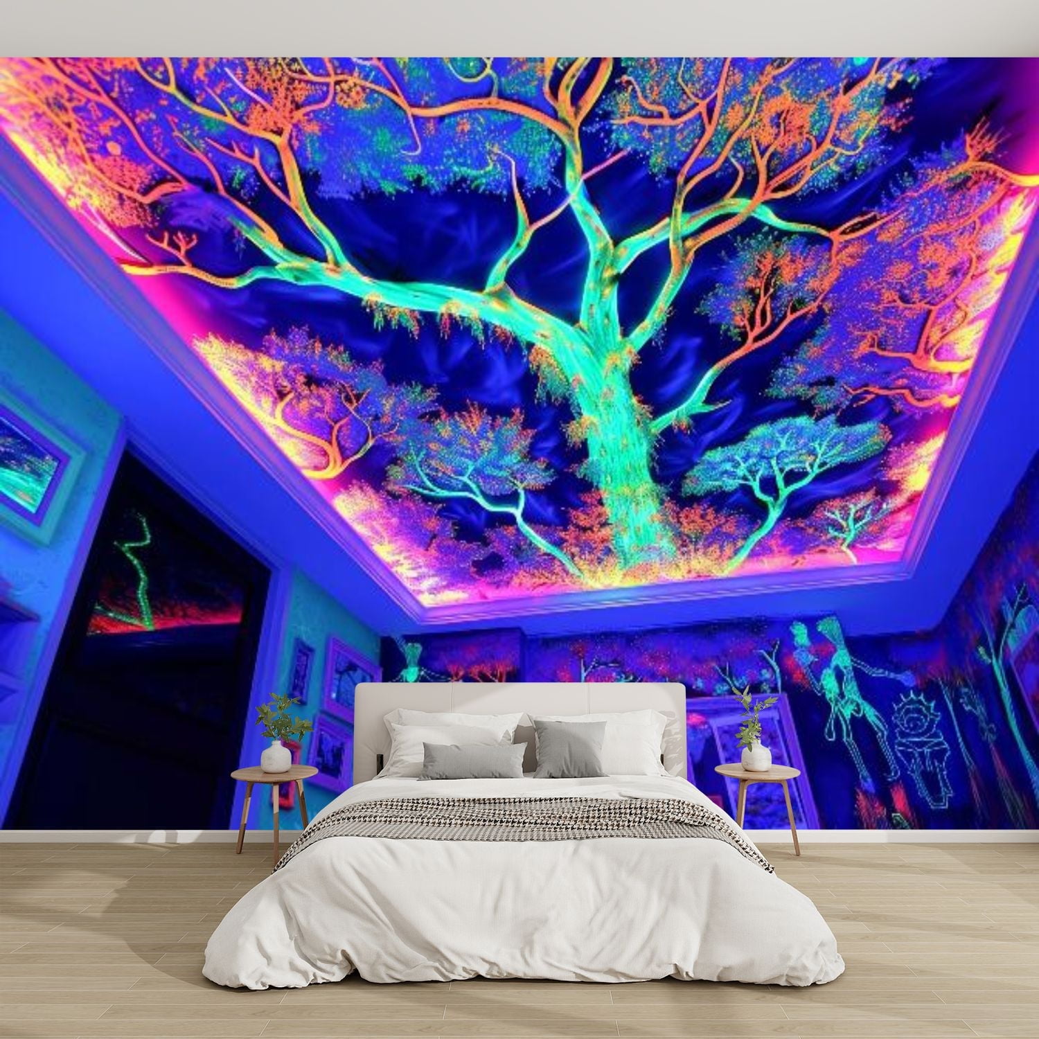 Modern Wallpaper Murals 3D Mesmerizing Jungle Ceiling Canopy Hidden UV Frames Peel and Stick ...