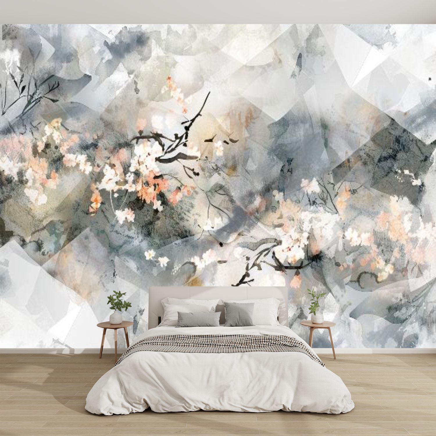 Modern Wallpaper Murals 3D Misty Floral Geometric Art Print Peel and ...