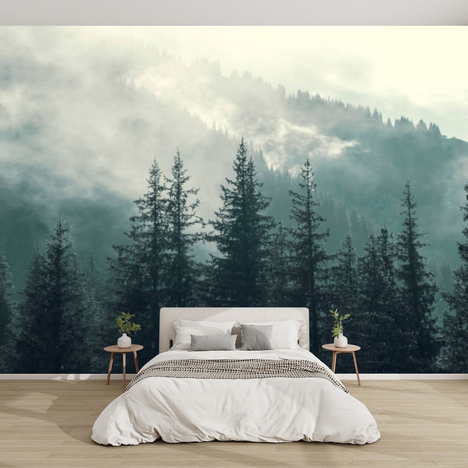 Modern Wallpaper Murals 3D Misty landscape spruce forest mountains ...