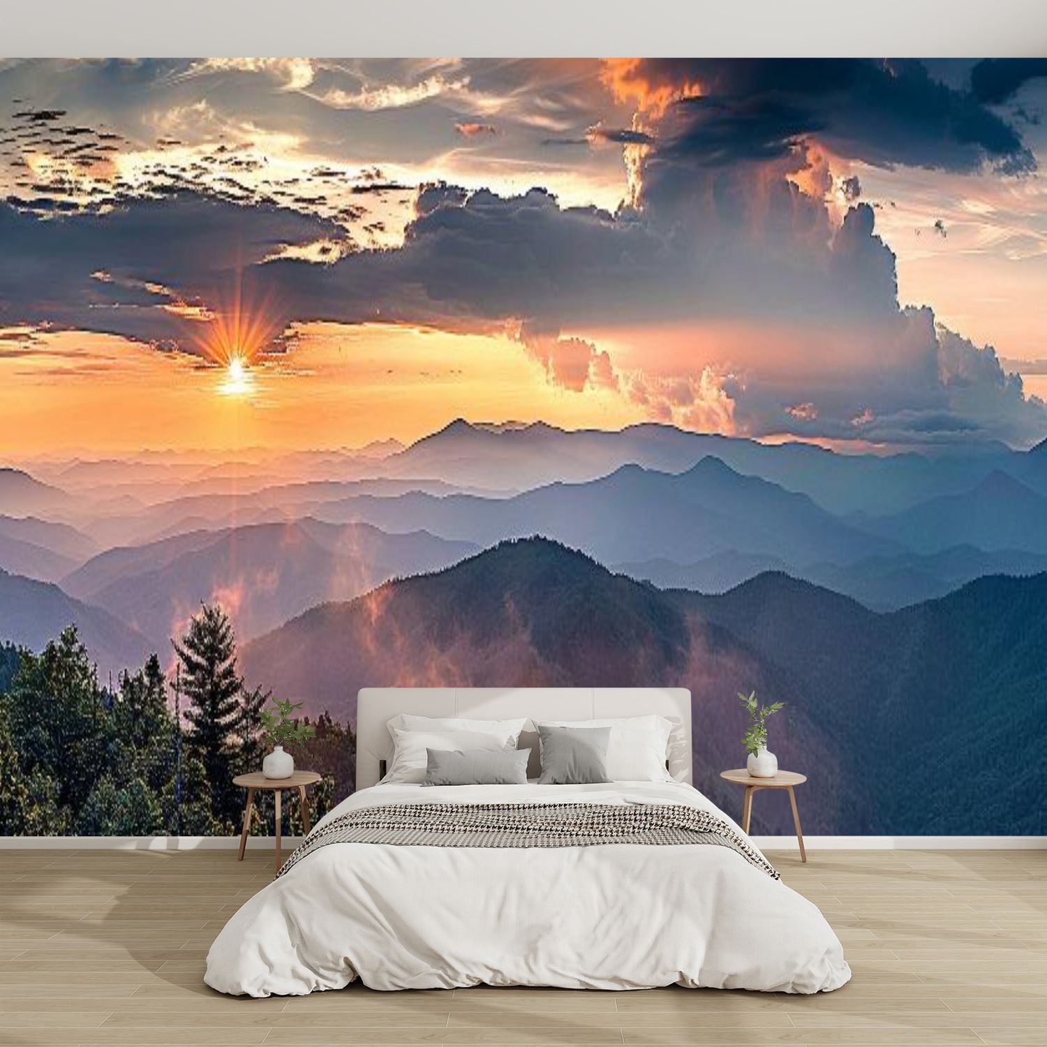 Modern Wallpaper Murals 3D Mountain Sunset Peel and Stick Removable ...