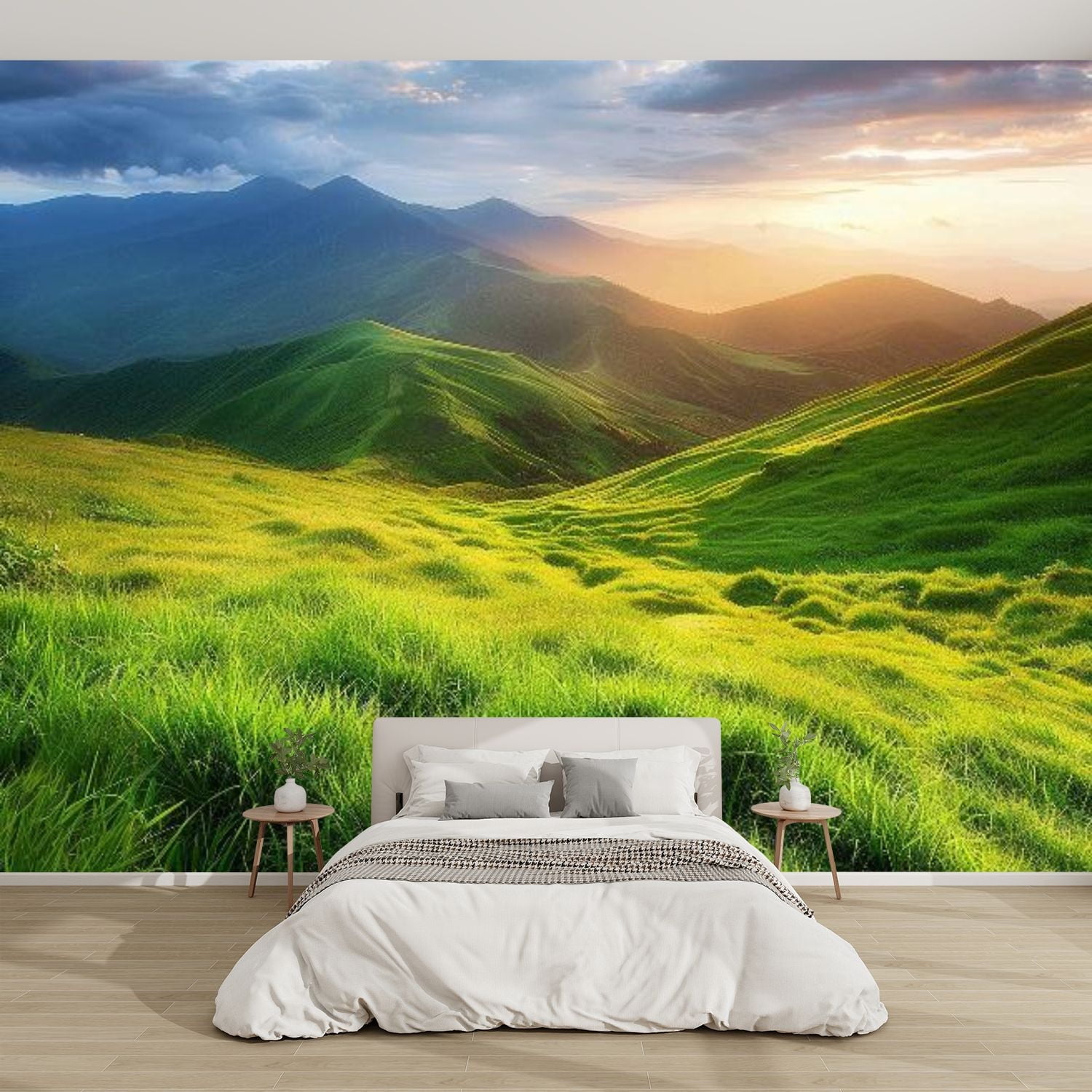 Modern Wallpaper Murals 3D Mountain valley sunrise Beutiful natural ...