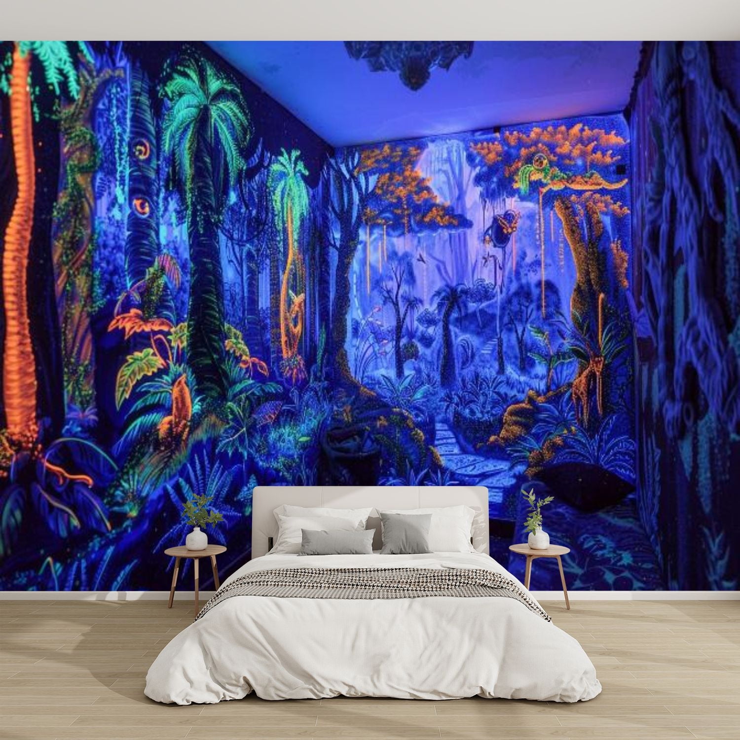 Modern Wallpaper Murals 3D Mystic Forest Day Night Blacklight Mural ...