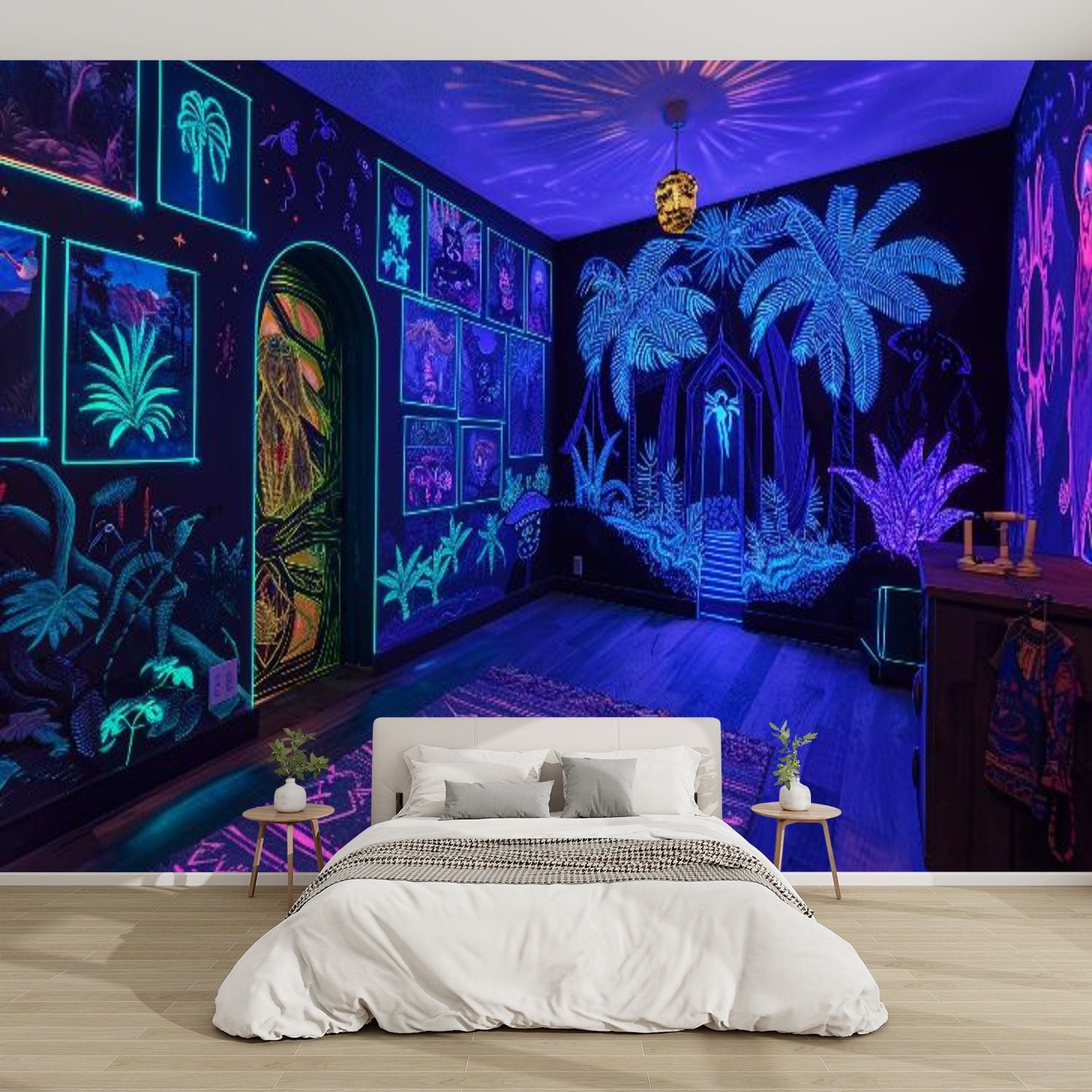 Modern Wallpaper Murals 3D Mystic Glow Neon Jungle Mural Secret ...