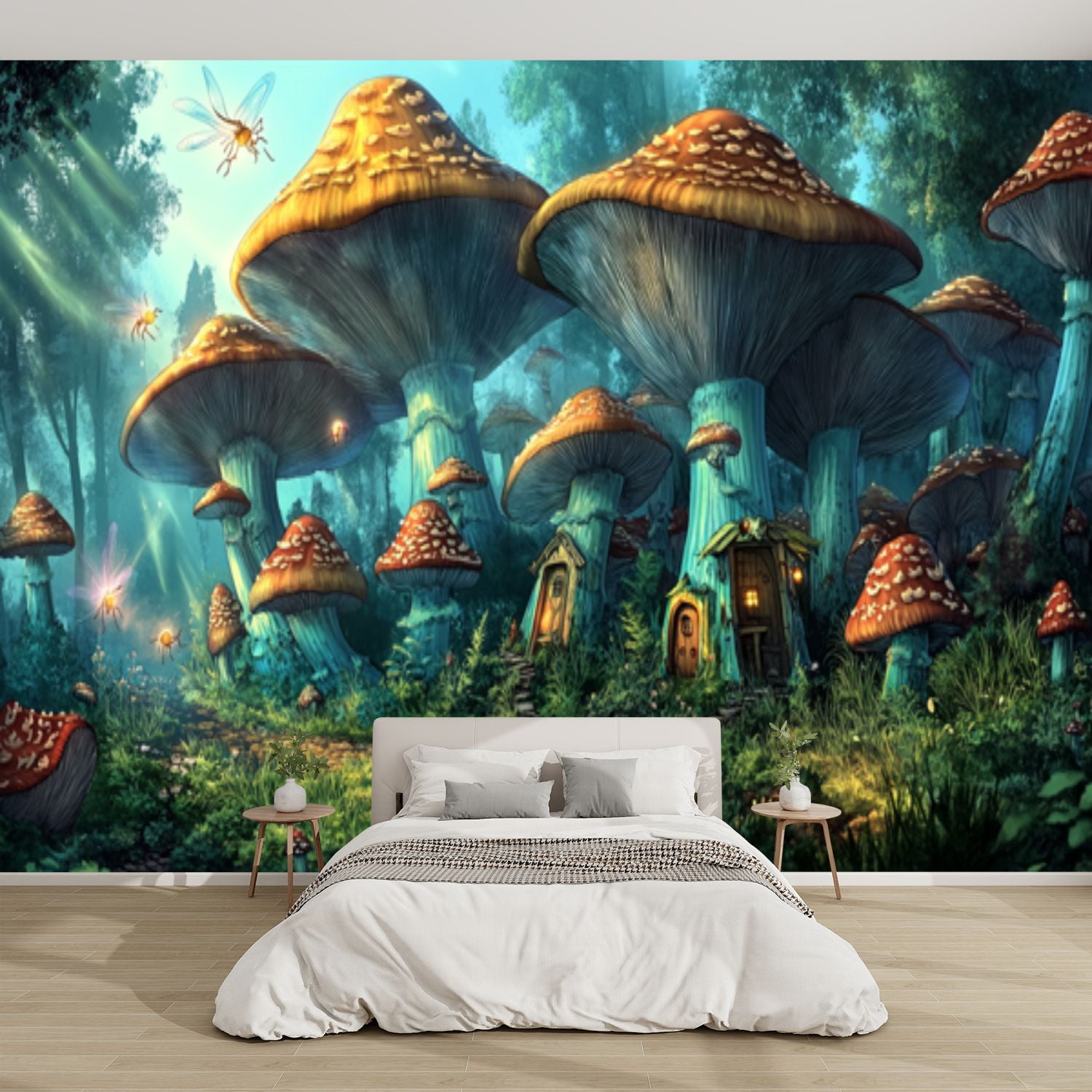 Modern Wallpaper Murals 3D Mystical Forest Scene Fairies Insects Peel ...