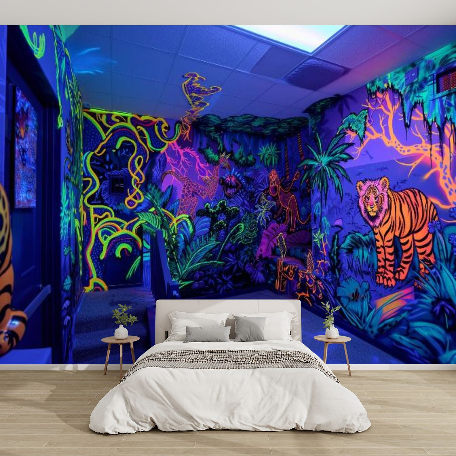 Modern Wallpaper Murals 3D Mystical Neon Jungle Hideaway 3D Vines Color ...