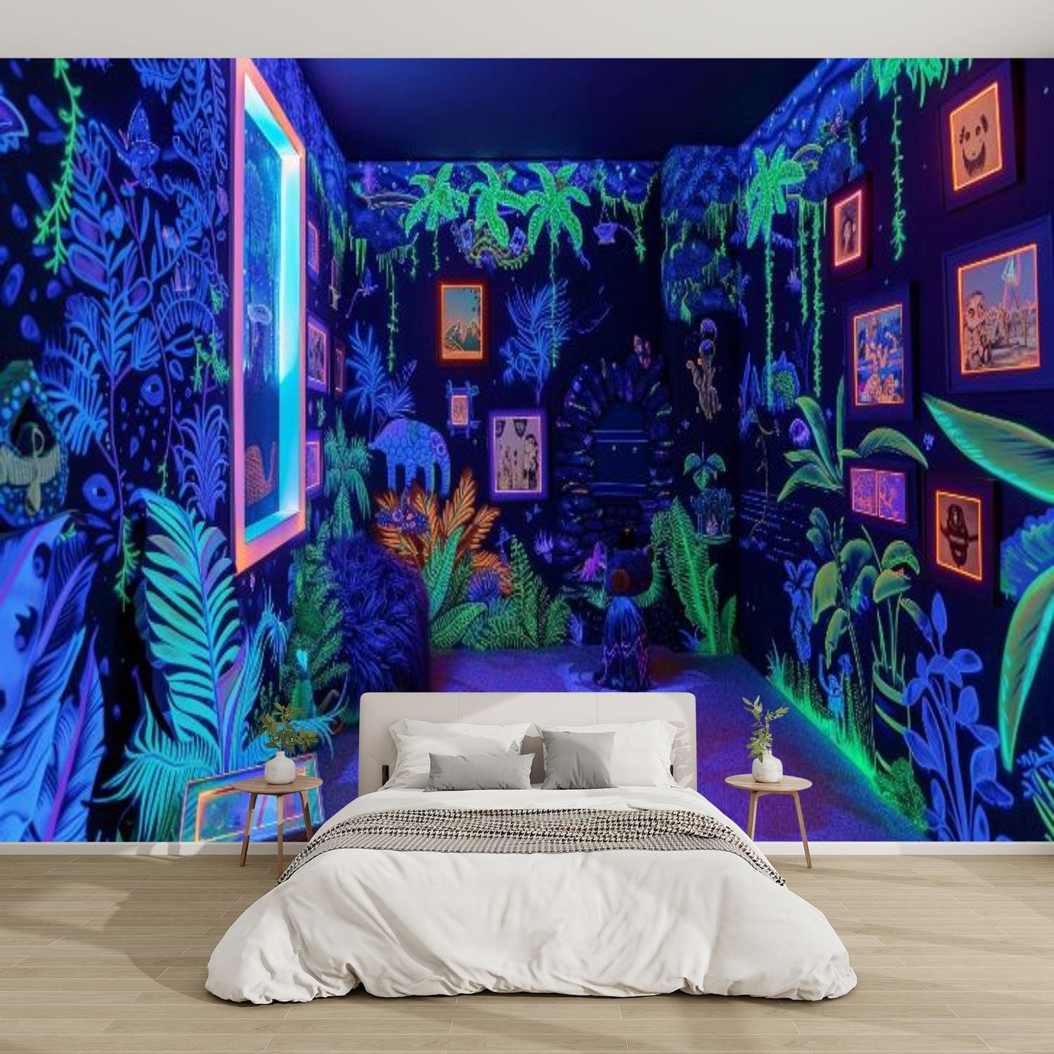 Modern Wallpaper Murals 3D Mystical Neon Jungle Mural Pictures for Boys ...
