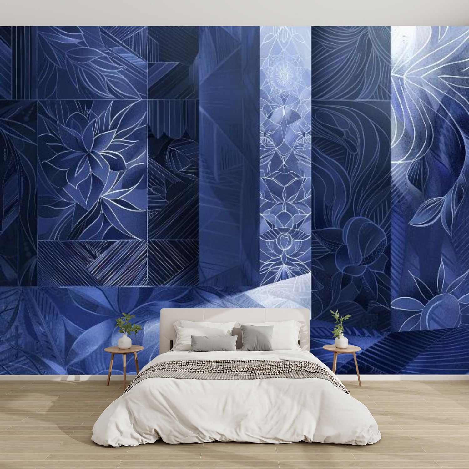 Modern Wallpaper Murals 3D Navy to Azure Abstract Mural Geometric Meets ...