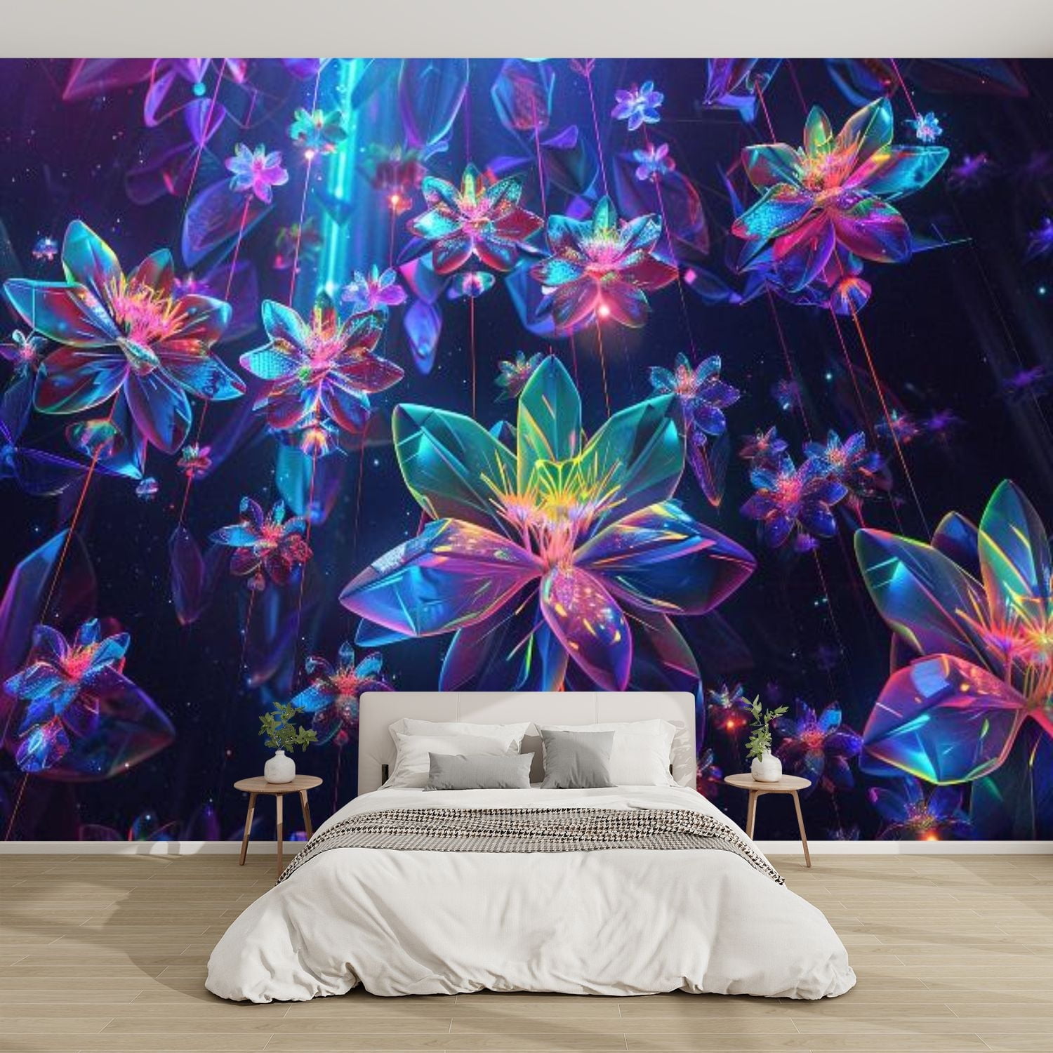 Modern Wallpaper Murals 3D Neon Blossom Dreamscape Ultramarine Cosmic ...