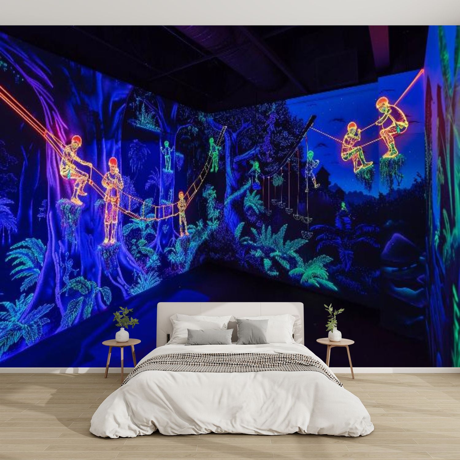 Modern Wallpaper Murals 3D Neon Connection Peel and Stick Removable ...