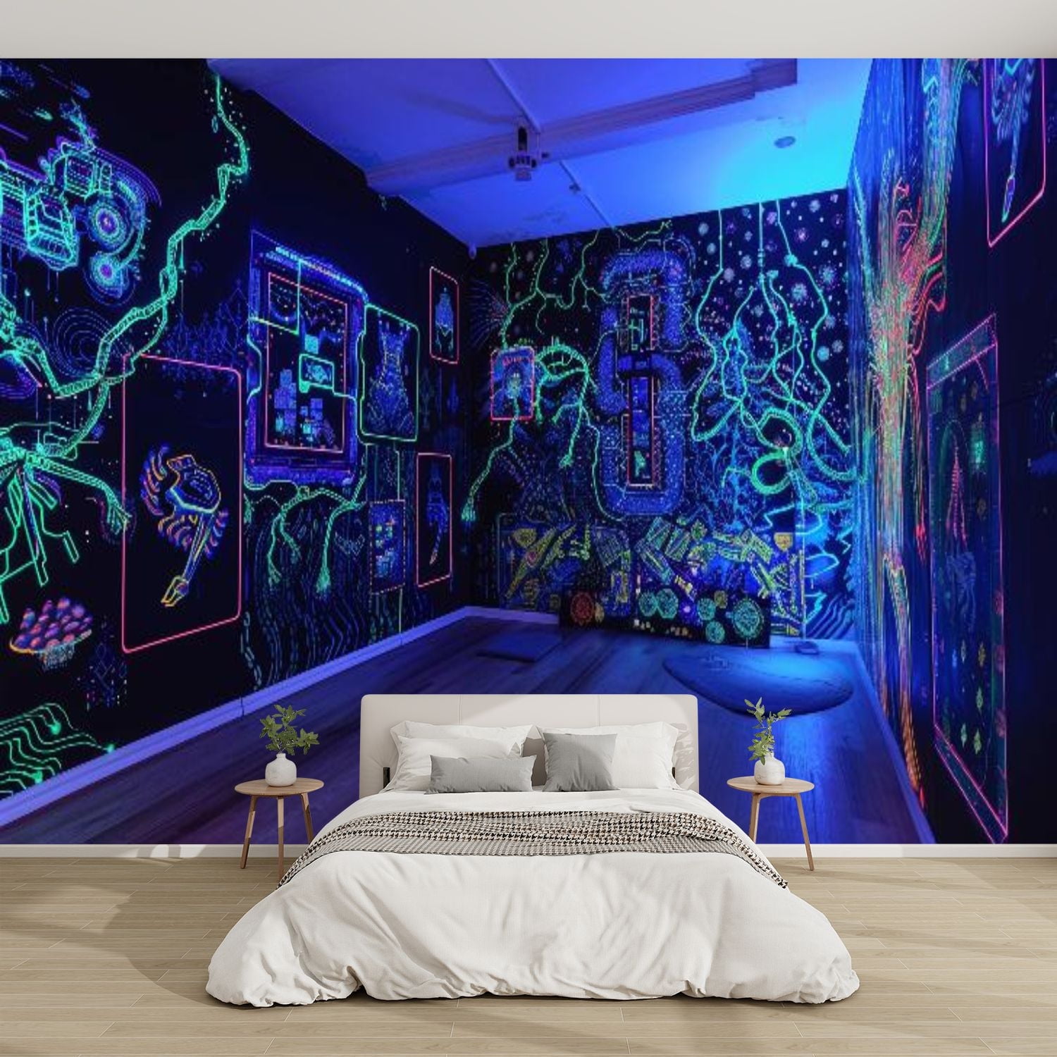 Modern Wallpaper Murals 3D Neon Ecosystem Blacklight Room Mural Peel ...