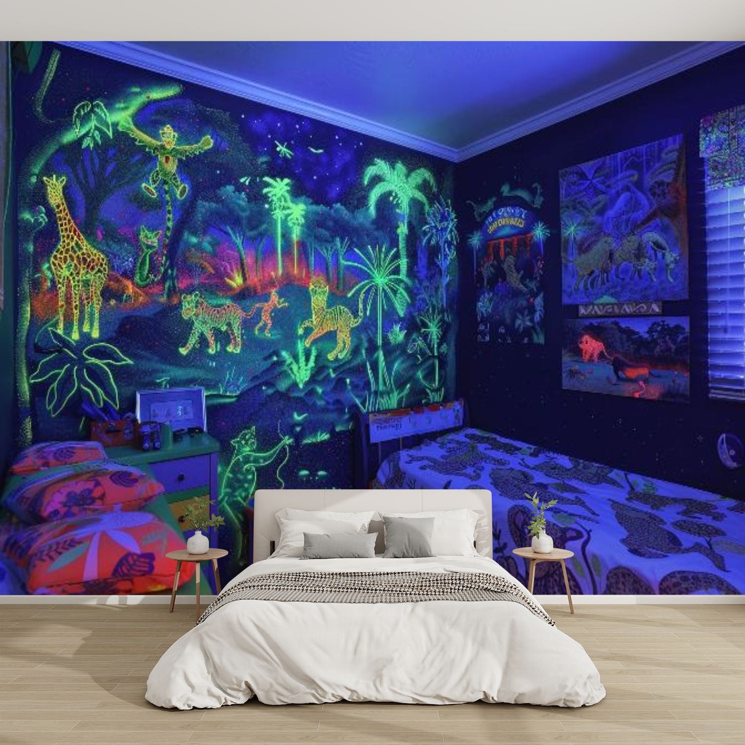 Modern Wallpaper Murals 3D Neon Glow Mural for Boys Bedroom Blacklight ...
