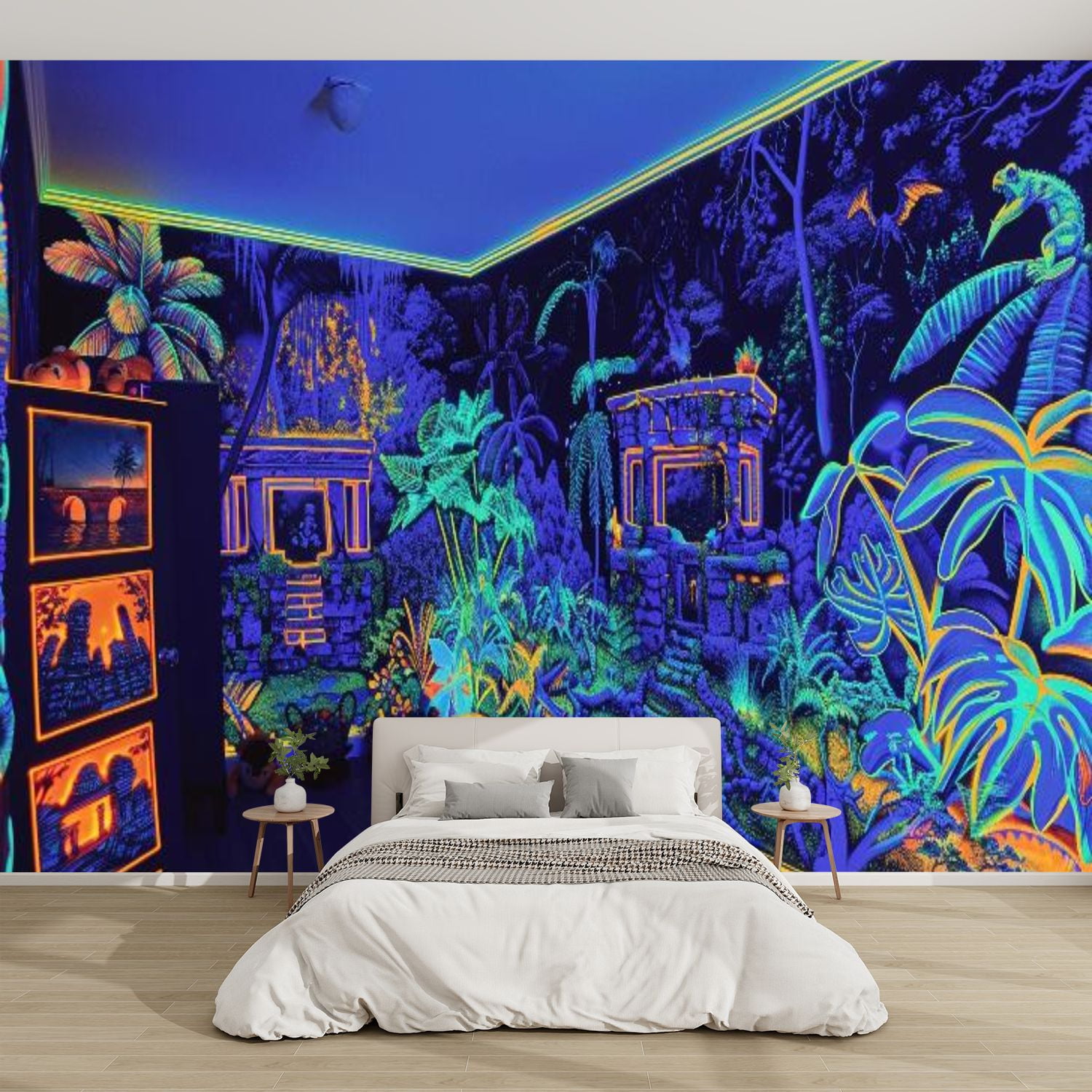 Modern Wallpaper Murals 3D Neon Jungle Adventure Wall Mural for Boys ...