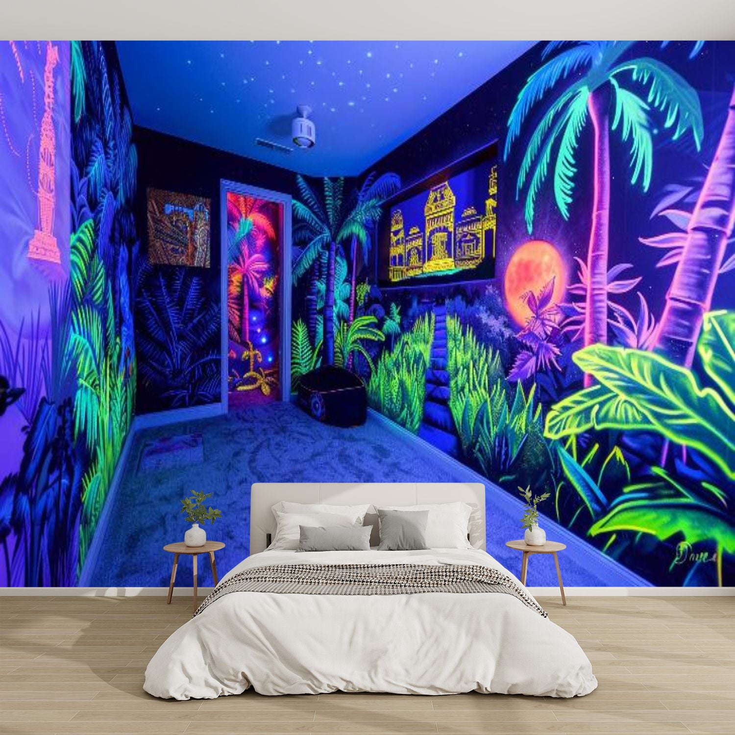 Modern Wallpaper Murals 3D Neon Jungle Mural for Boy s Room Peel and ...