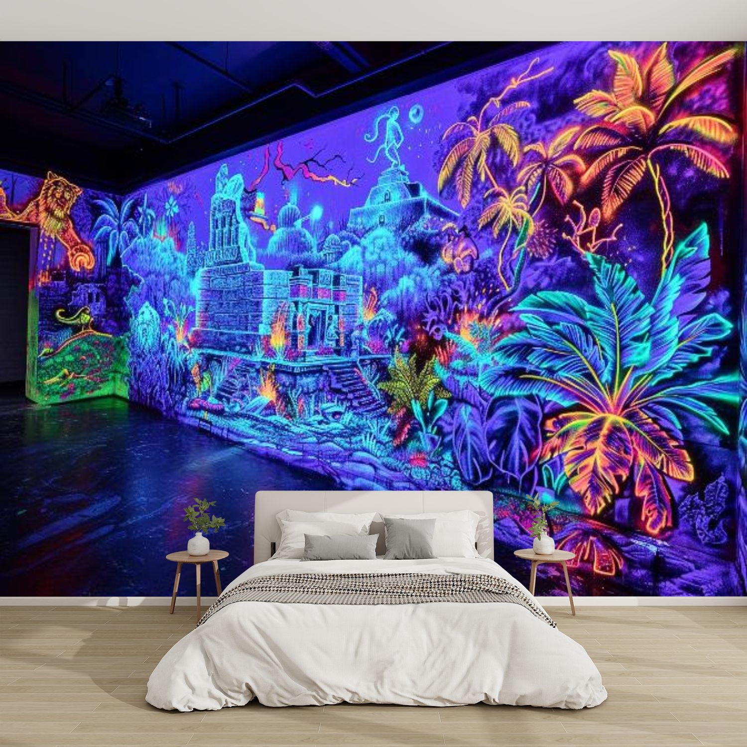 Modern Wallpaper Murals 3D Neon Jungle Mural for Boys Blacklight ...