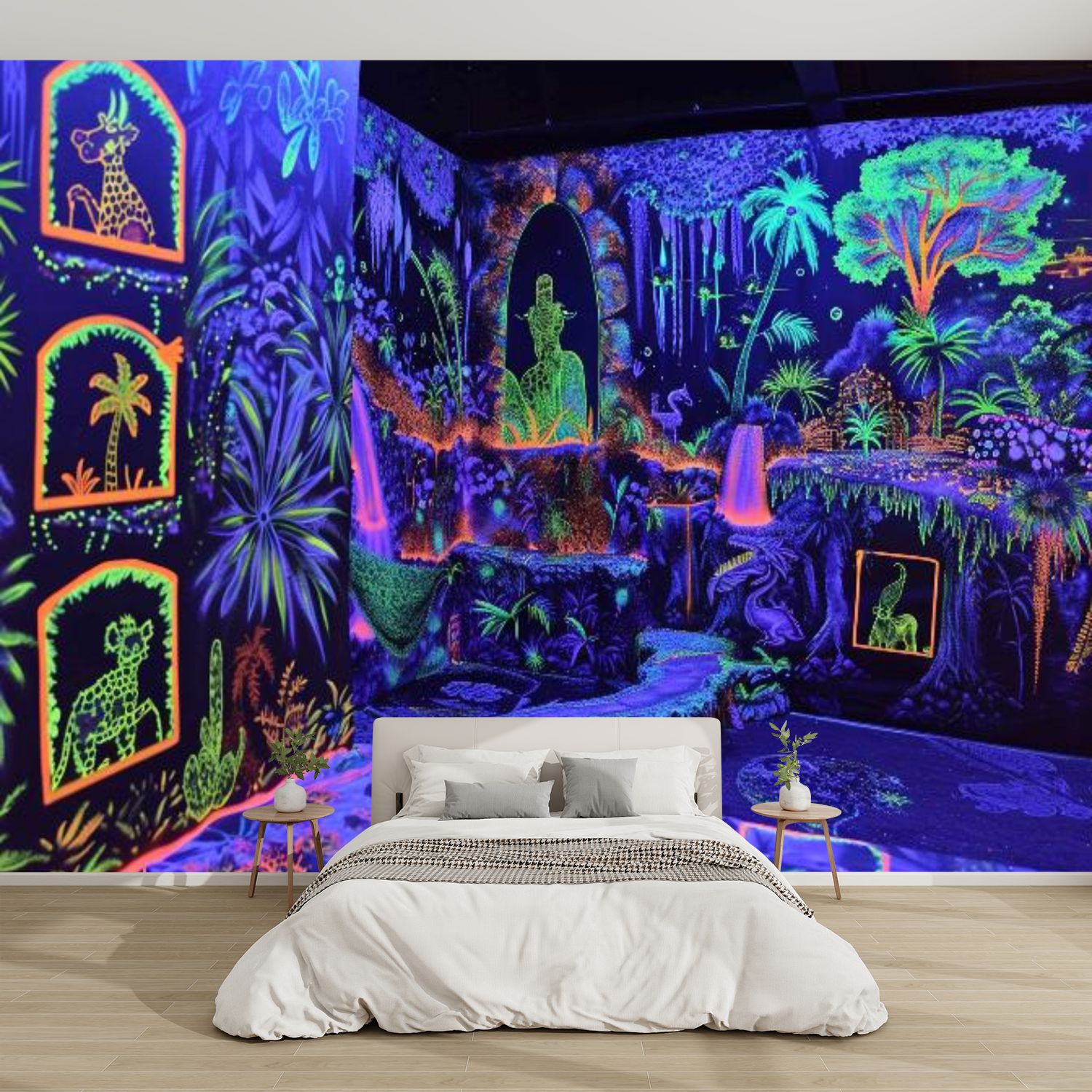 Modern Wallpaper Murals 3D Neon Jungle Mural for Kids Peel and Stick ...