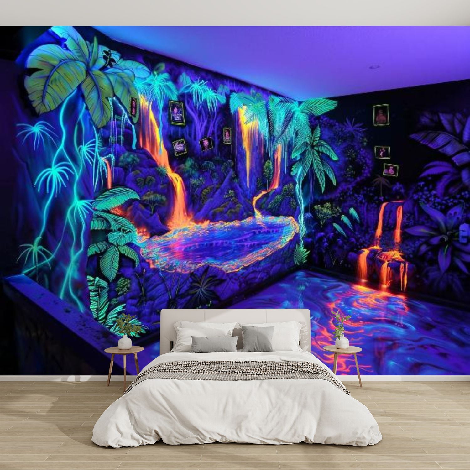 Modern Wallpaper Murals 3D Neon Jungle Room Wall Mural Blacklight ...