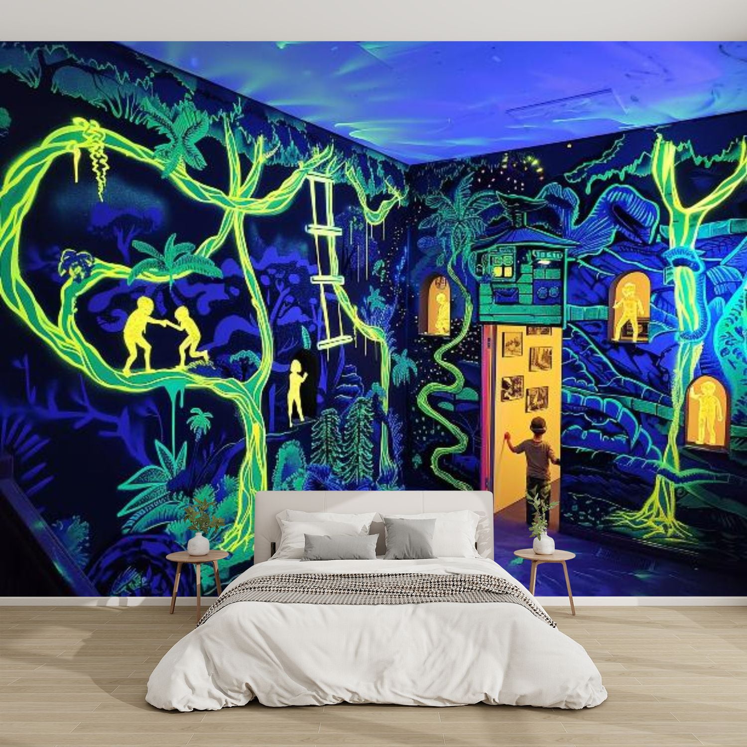 Modern Wallpaper Murals 3D Neon Jungle Secret Hideout Wall Mural for ...