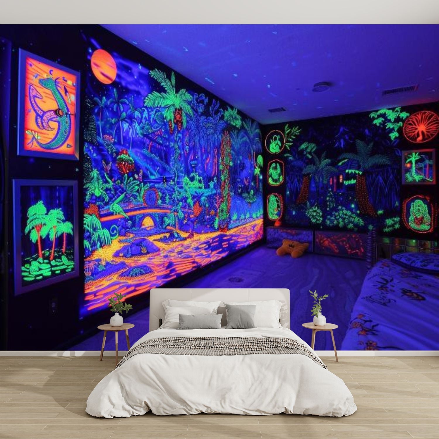 Modern Wallpaper Murals 3D Neon Jungle Wall Mural for Boys Rooms Peel ...
