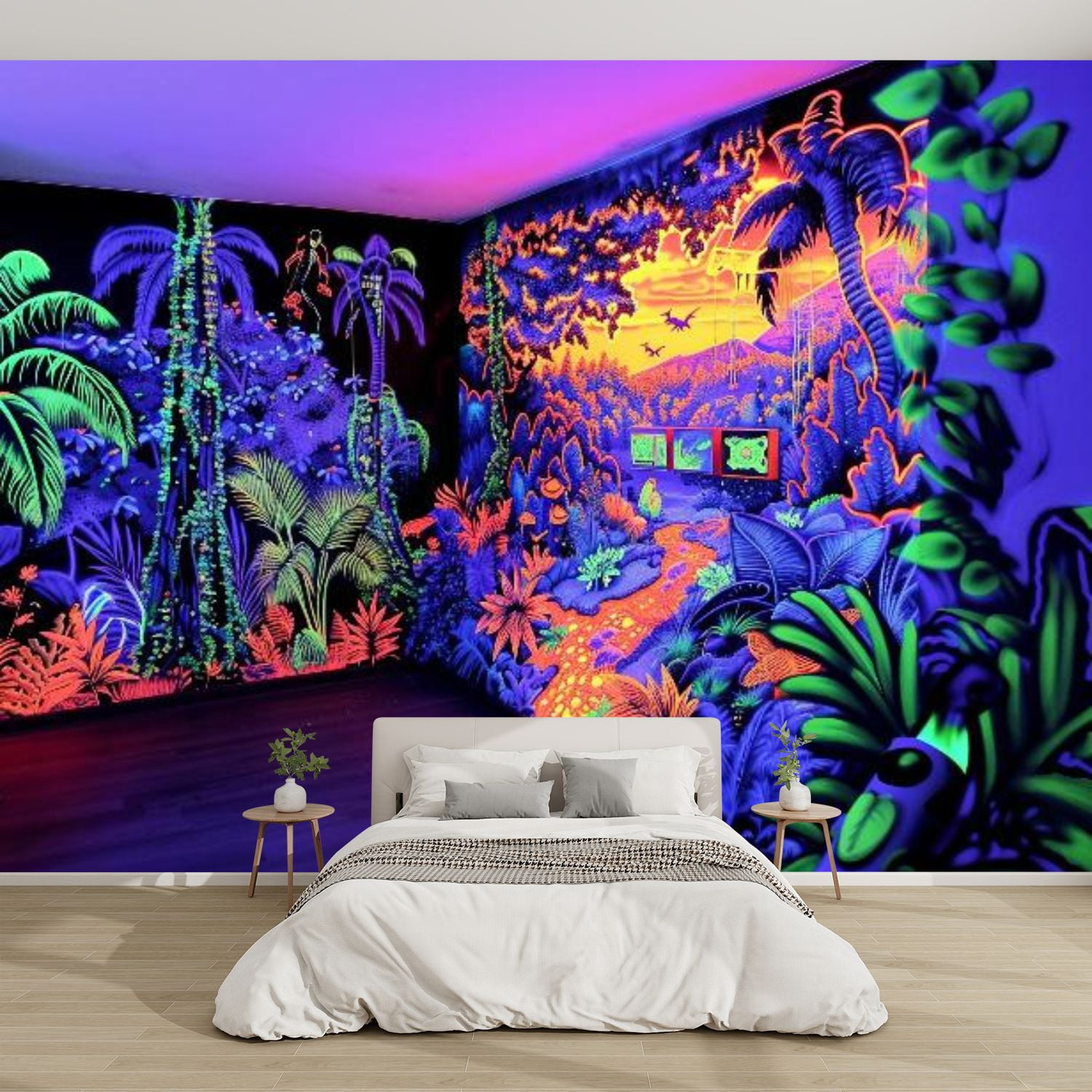 Modern Wallpaper Murals 3D Neon Jungle Wall Mural Hidden for Boys Room ...
