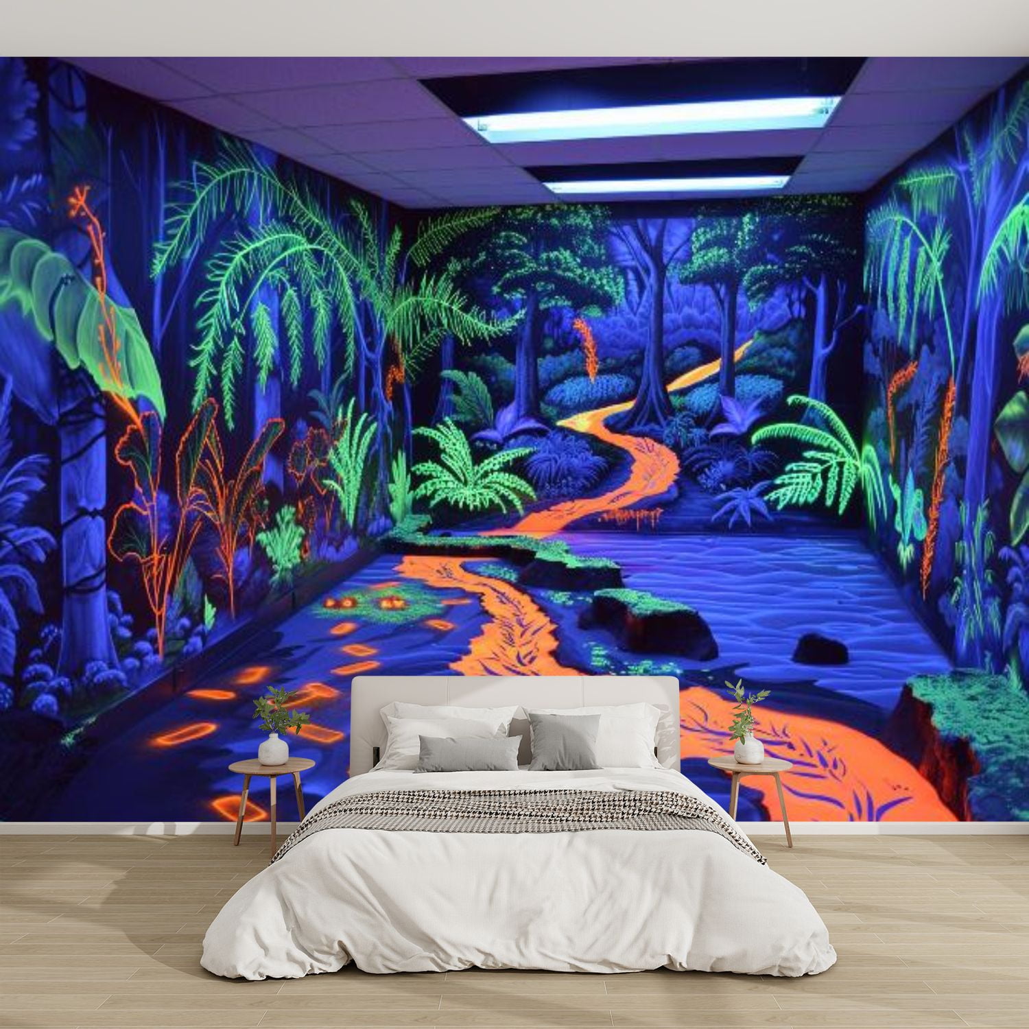 Modern Wallpaper Murals 3D Night Boys Playroom Neon Trails Peel and ...