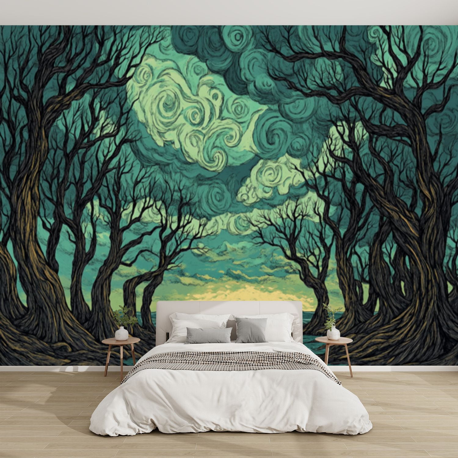 Modern Wallpaper Murals 3D Ocean Forest Merge Art Surreal Teal ...