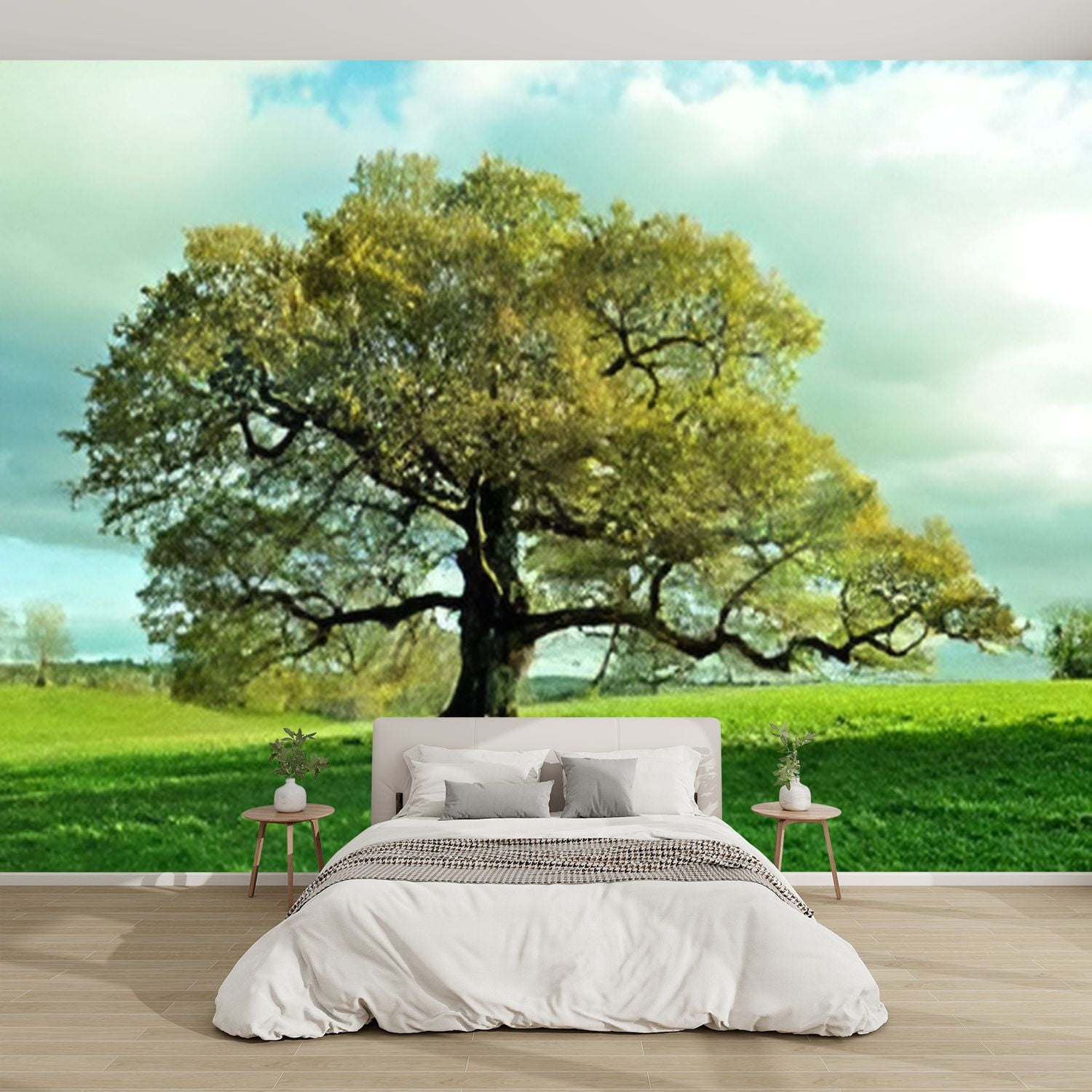 Modern Wallpaper Murals 3D Old oak tree an English meadow Peel and ...