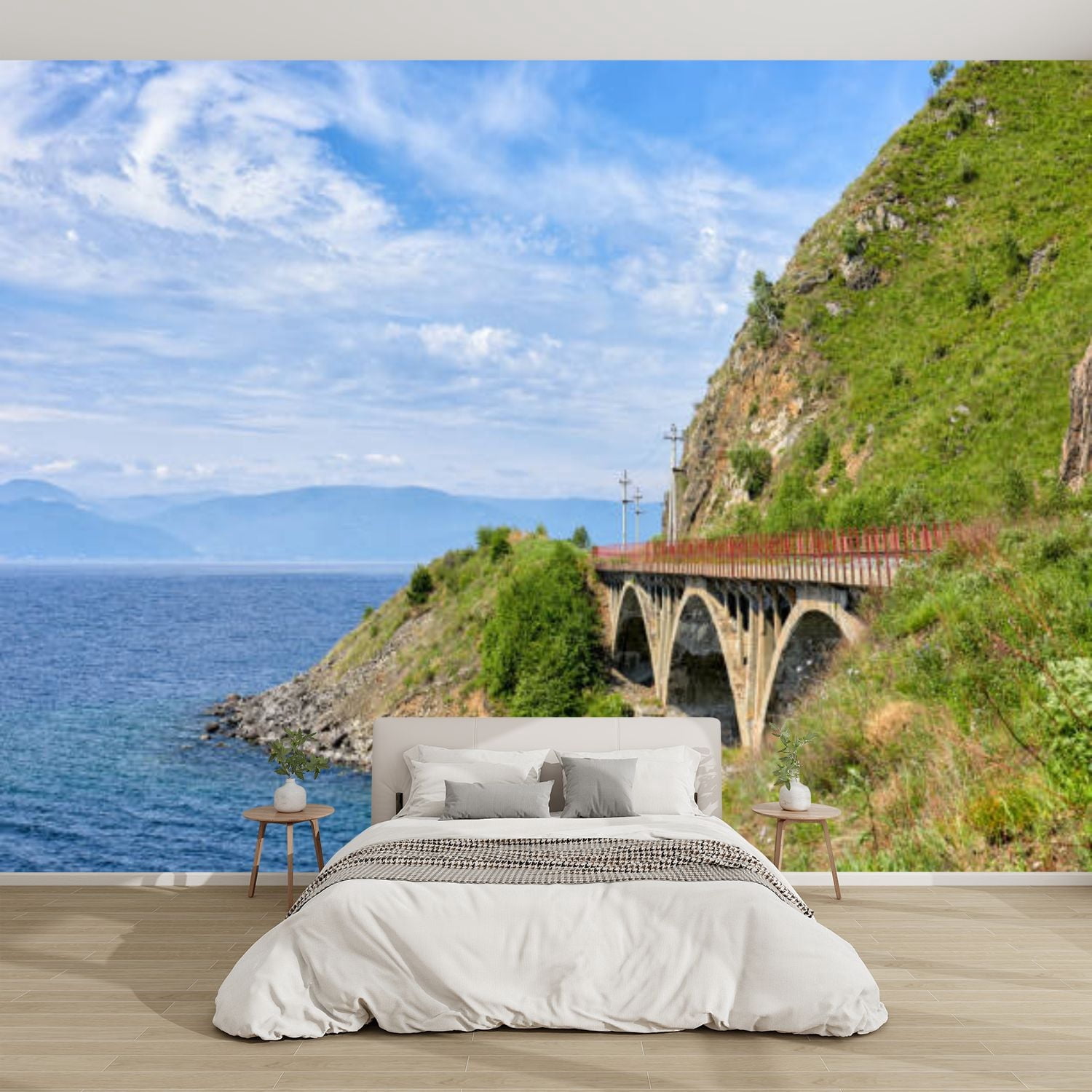 Modern Wallpaper Murals 3D Old reinforced concrete bridge Lake Peel and ...