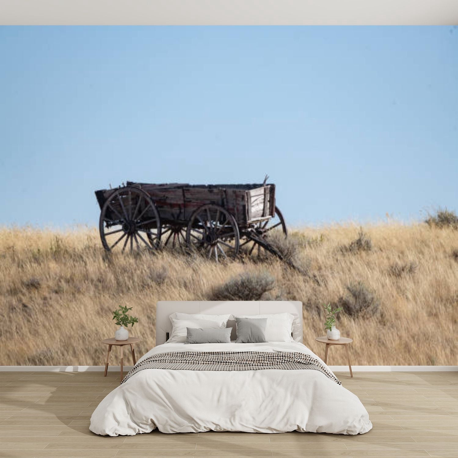 Modern Wallpaper Murals 3D Old wooden horse drawn prairie wagon western ...