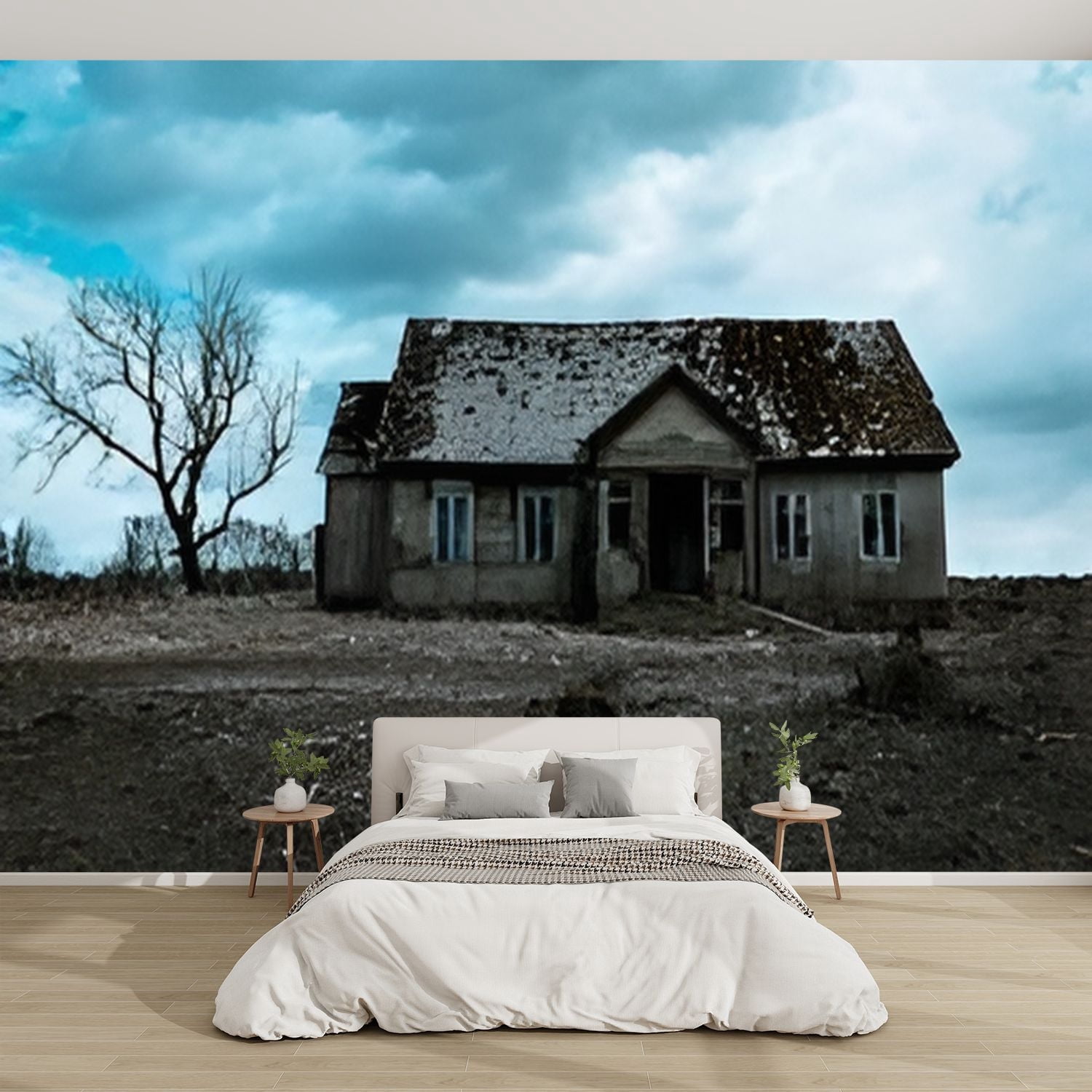 Modern Wallpaper Murals 3D Old wooden house dramatic clouds night ...