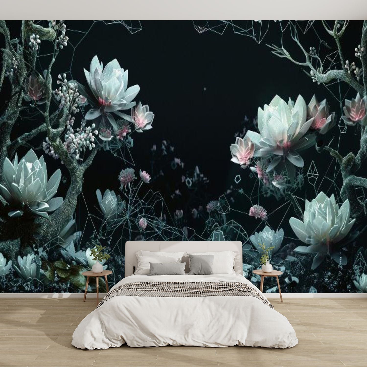 Modern Wallpaper Murals 3D Otherworldly Bloom Crystal Polygon Peel and ...
