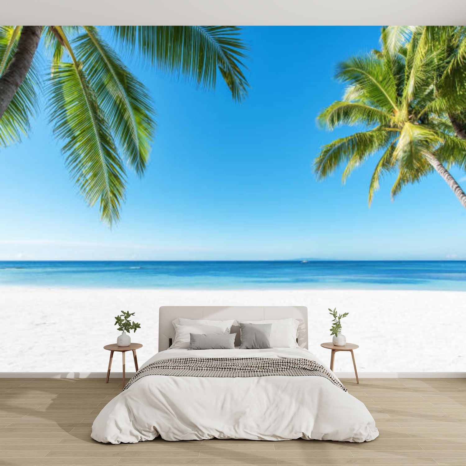 Modern Wallpaper Murals 3D Palm trees tropical beach Peel and Stick ...