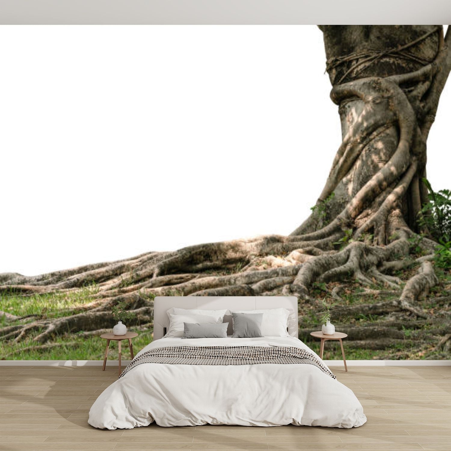 Modern Wallpaper Murals 3D Picture roots tree cut white Peel and Stick ...