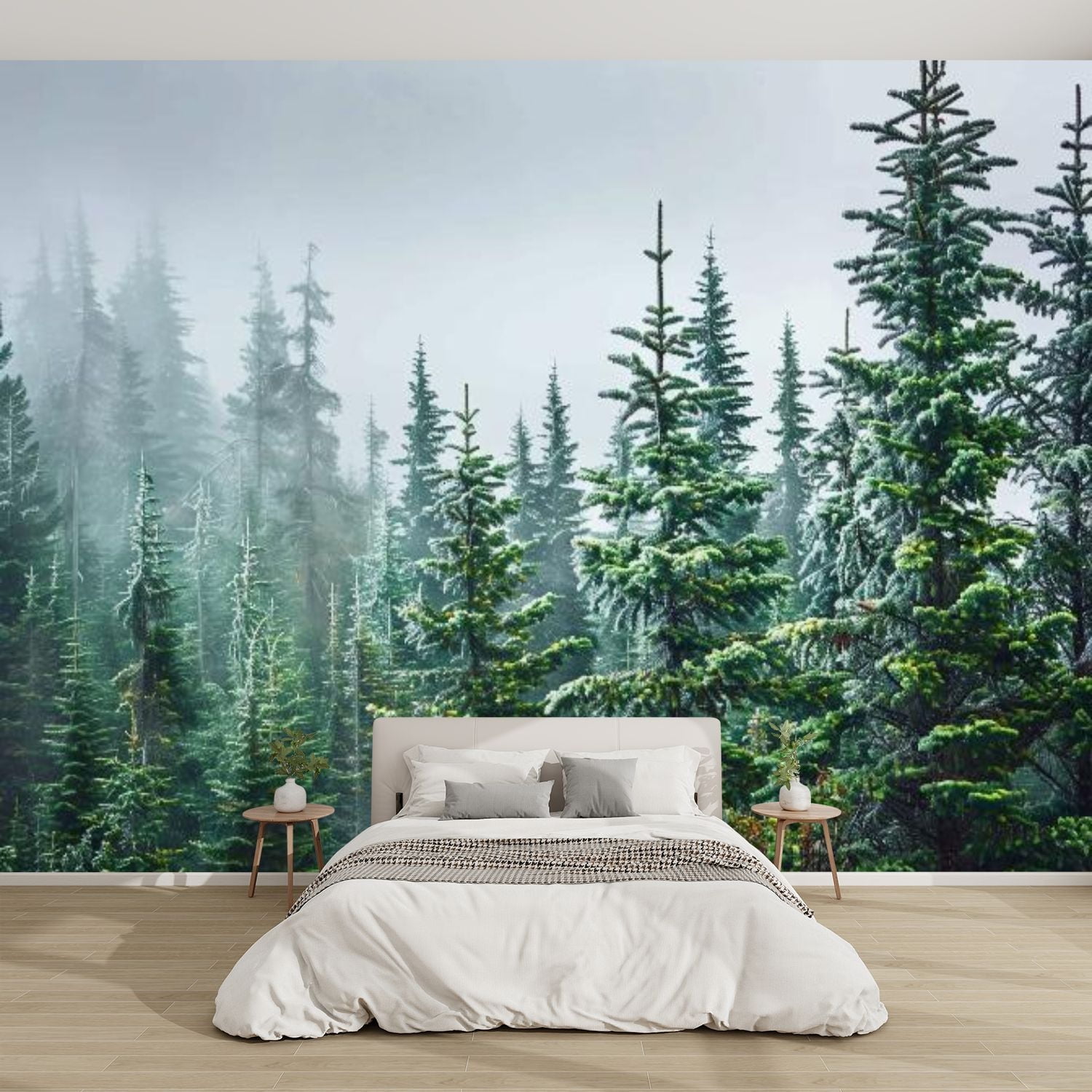 Modern Wallpaper Murals 3D Pine trees inside Mount Rainier covered by ...