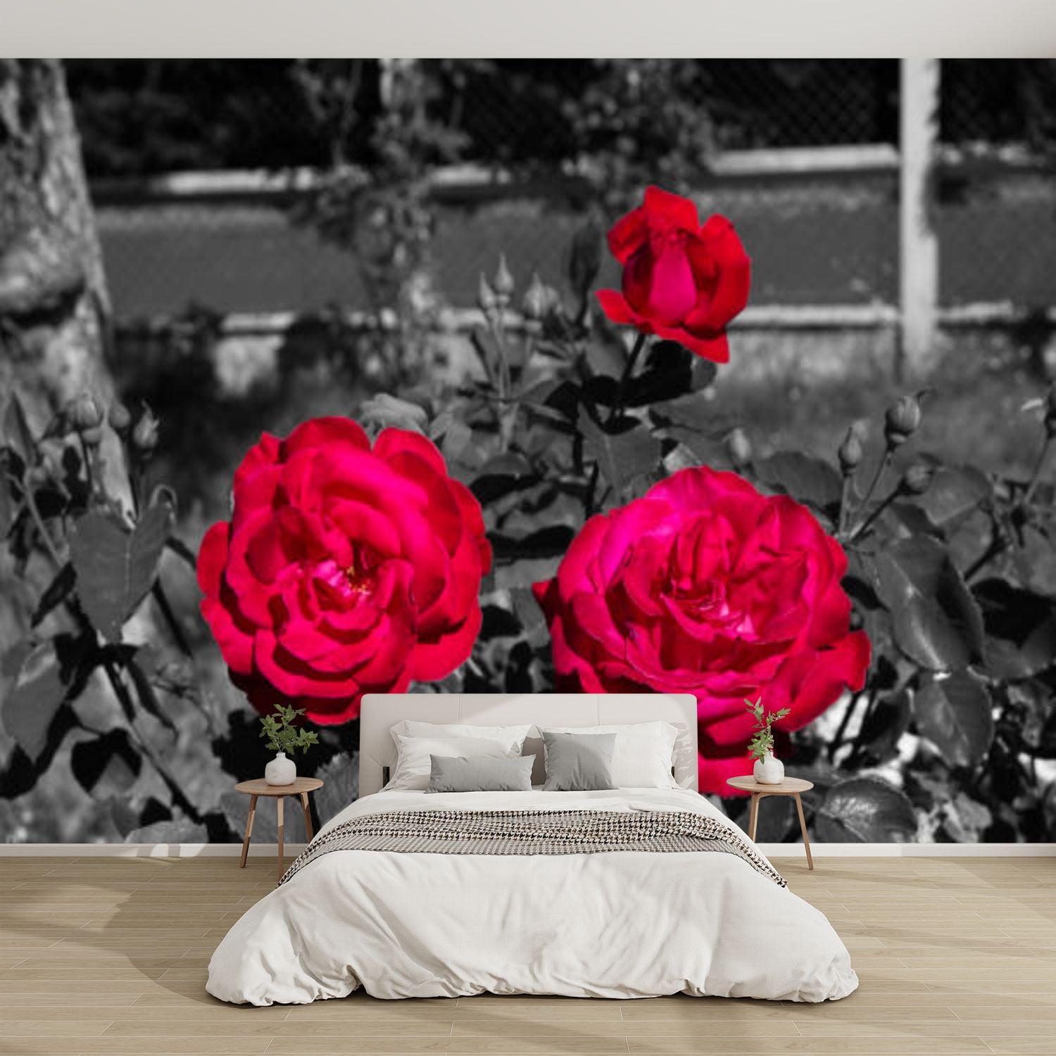 Modern Wallpaper Murals 3D Pink rose flower red white colour flower ...