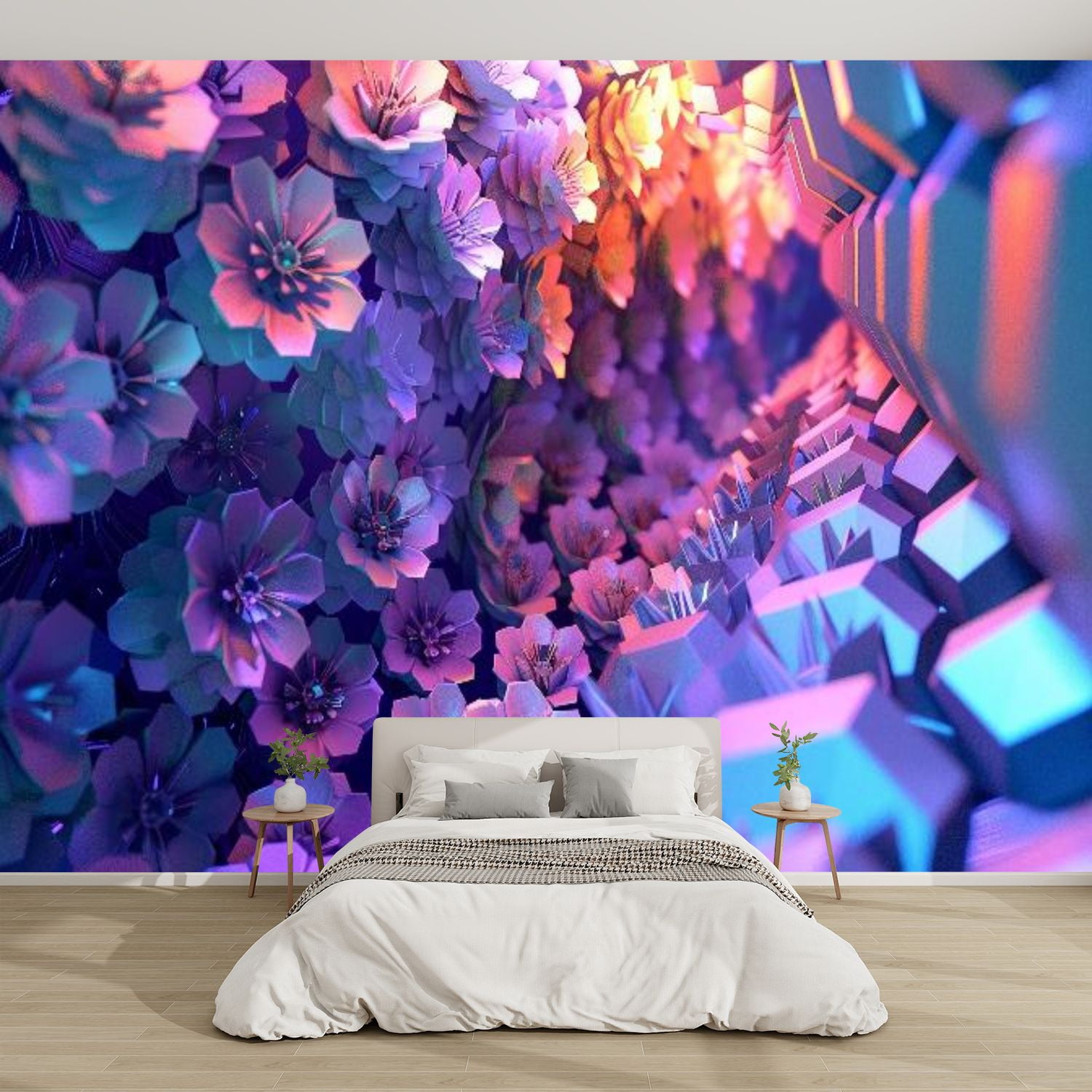Modern Wallpaper Murals 3D Psychedelic Floral UV Peel and Stick Removable Self-Adhesive PVC Wall ...