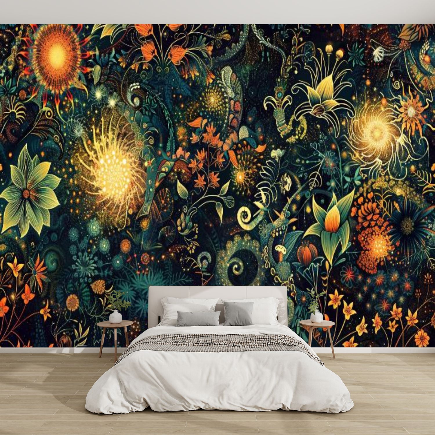 Modern Wallpaper Murals 3D Psychedelic Fractal Botanical Backlit Glow ...