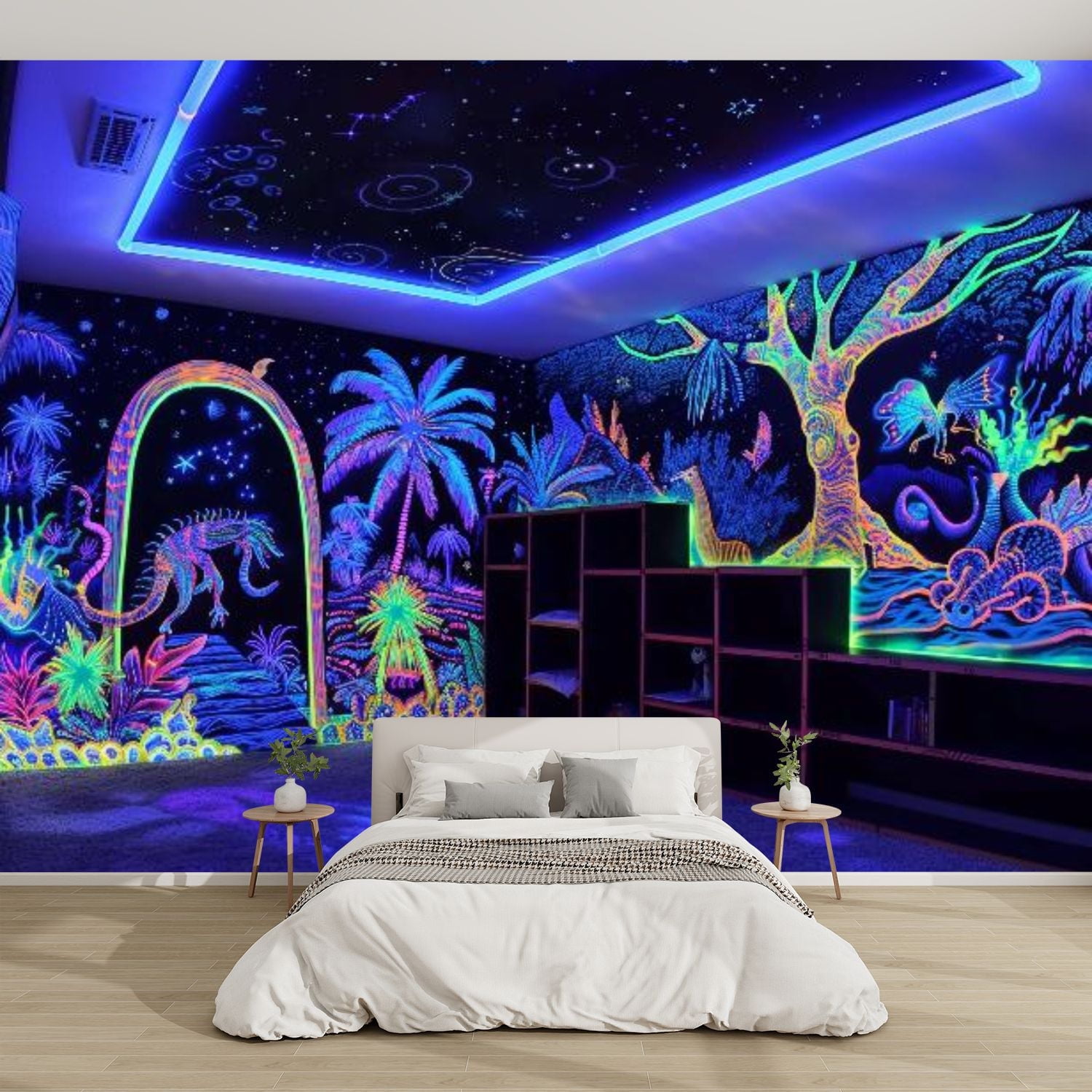 Modern Wallpaper Murals 3D Psychedelic Trees Neon Mural Sticker for ...